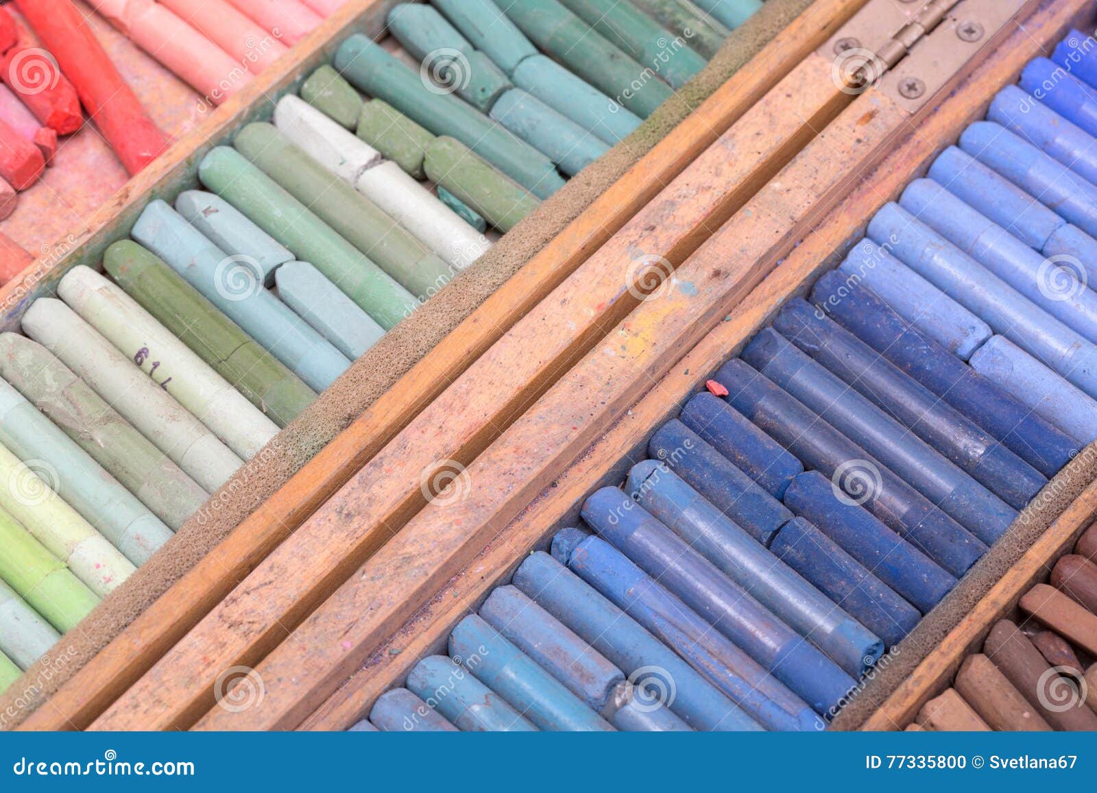 Colored chalks in a box stock photo. Image of pastel - 77335800