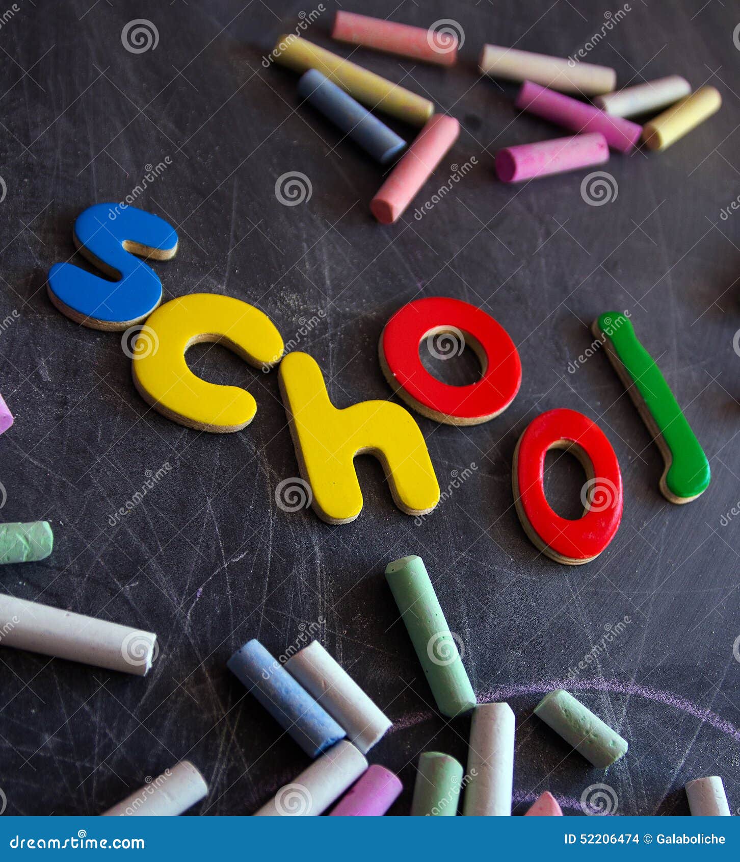 Colored Chalks Numbers and Letters on Blackboard Stock Photo - Image of ...