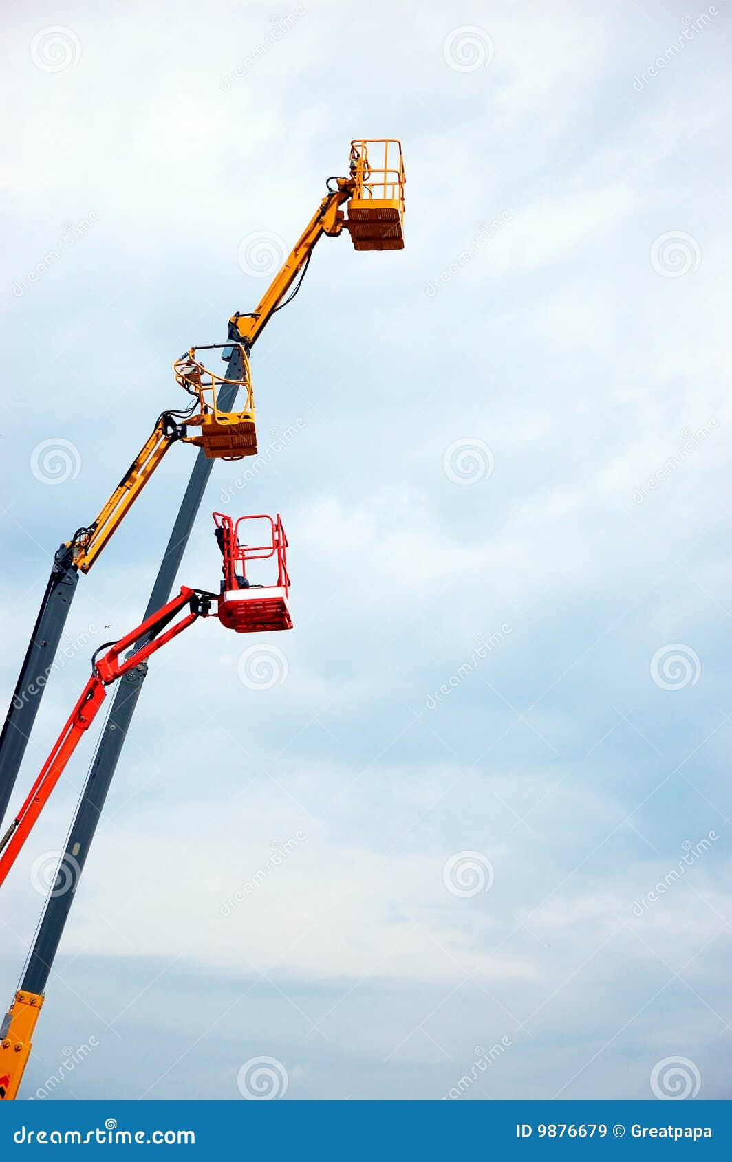 Colored cherry pickers stock image. Image of metal, industrial - 9876679