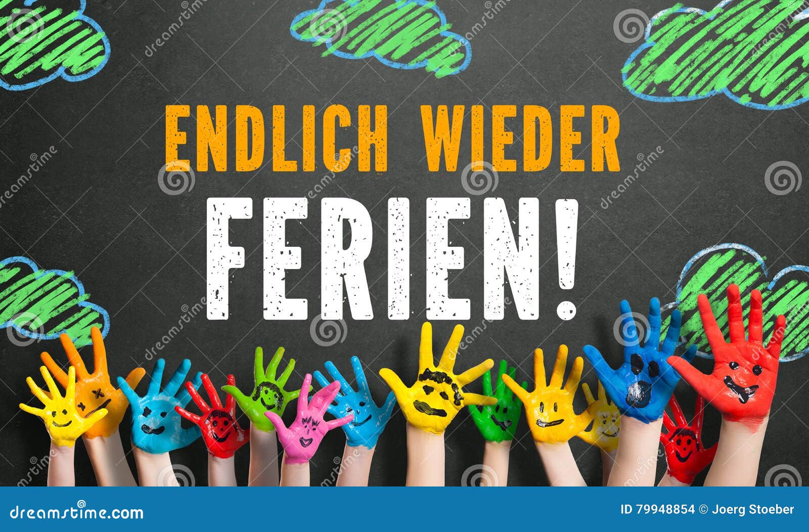Colored Children Hands With The Message "finally Holidays" Stock Photo ...