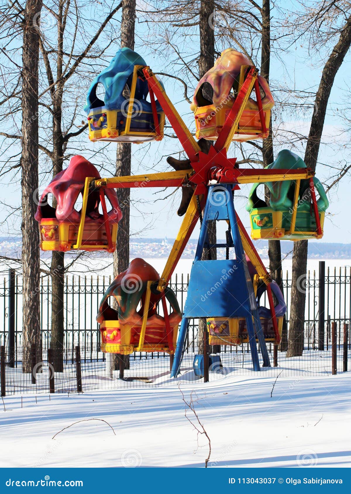 Colored Children`s Carousel Wheel in Winter Park Stock Image - Image of ...
