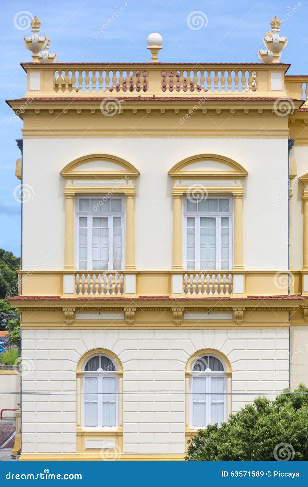 Colored Classical Building in Manaus with Blue Sky, Brazil Stock Image ...