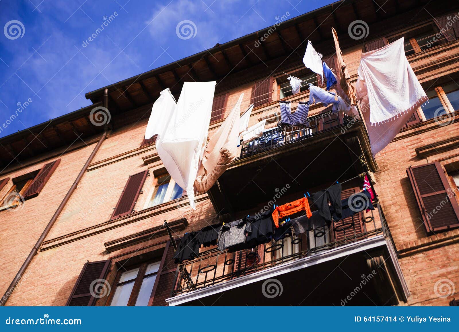 Colored Clothes Drying on the Balcony Stock Photo - Image of exterior ...