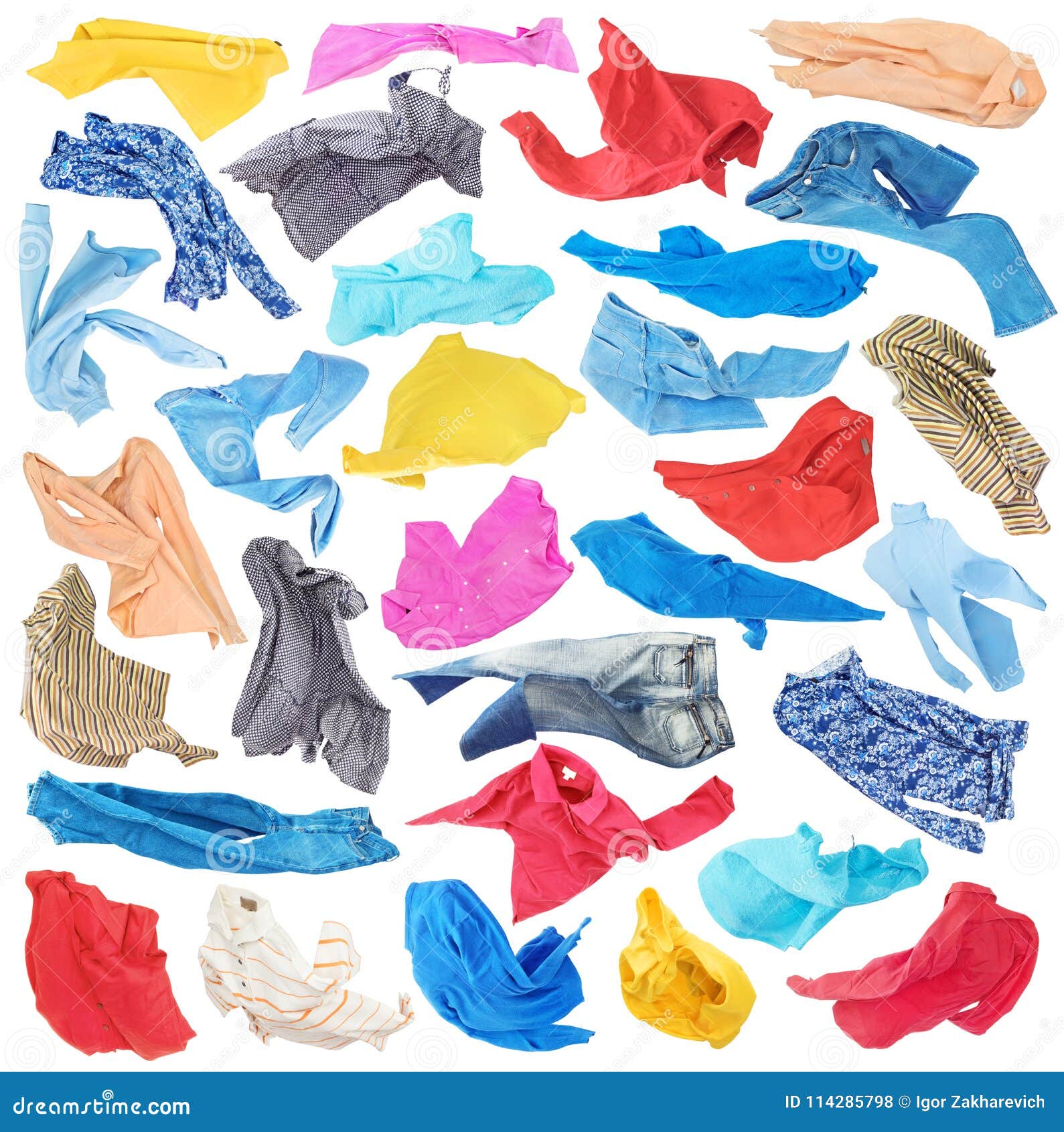 Colored Clothes in the Fall Isolated on White Stock Photo - Image of ...