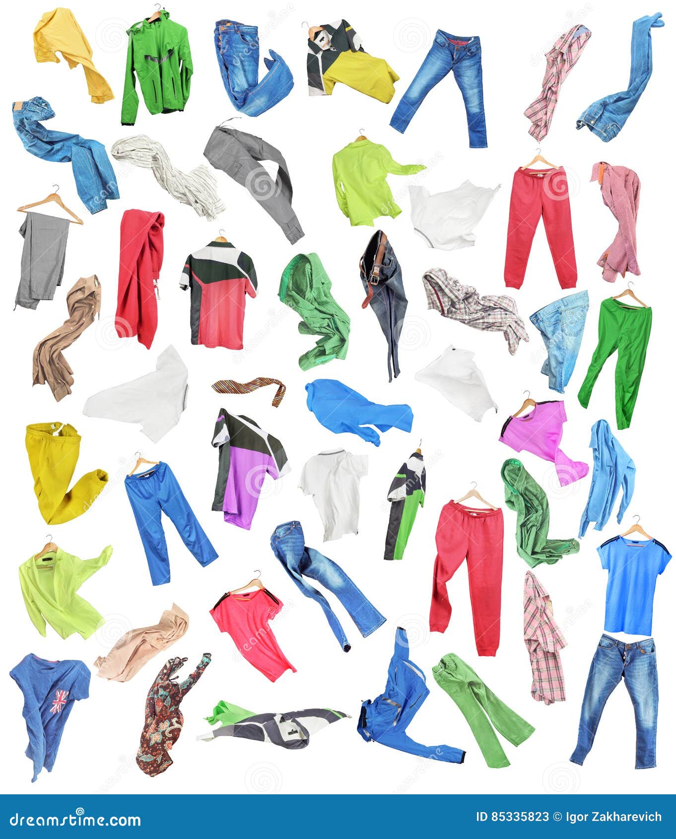 Colored clothes in falling stock illustration. Illustration of bright ...