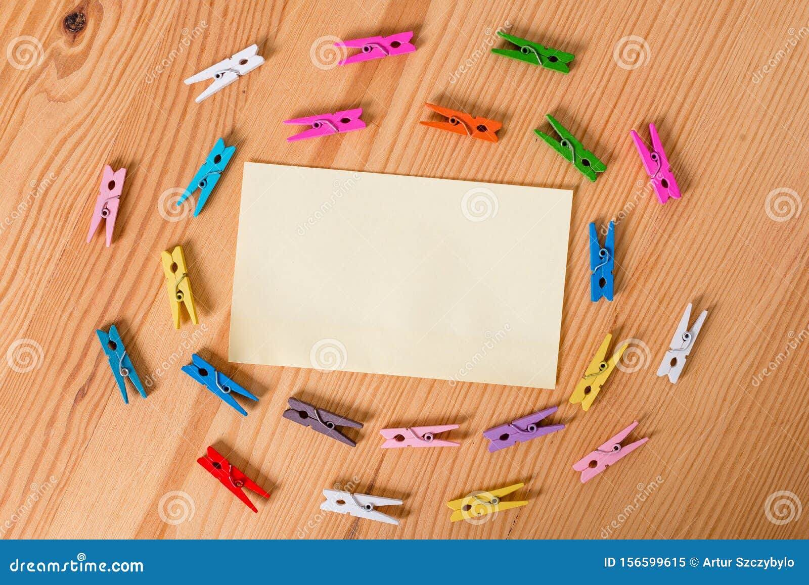 Colored Clothespin Spread in Circles Around an Empty Rectangle Square ...