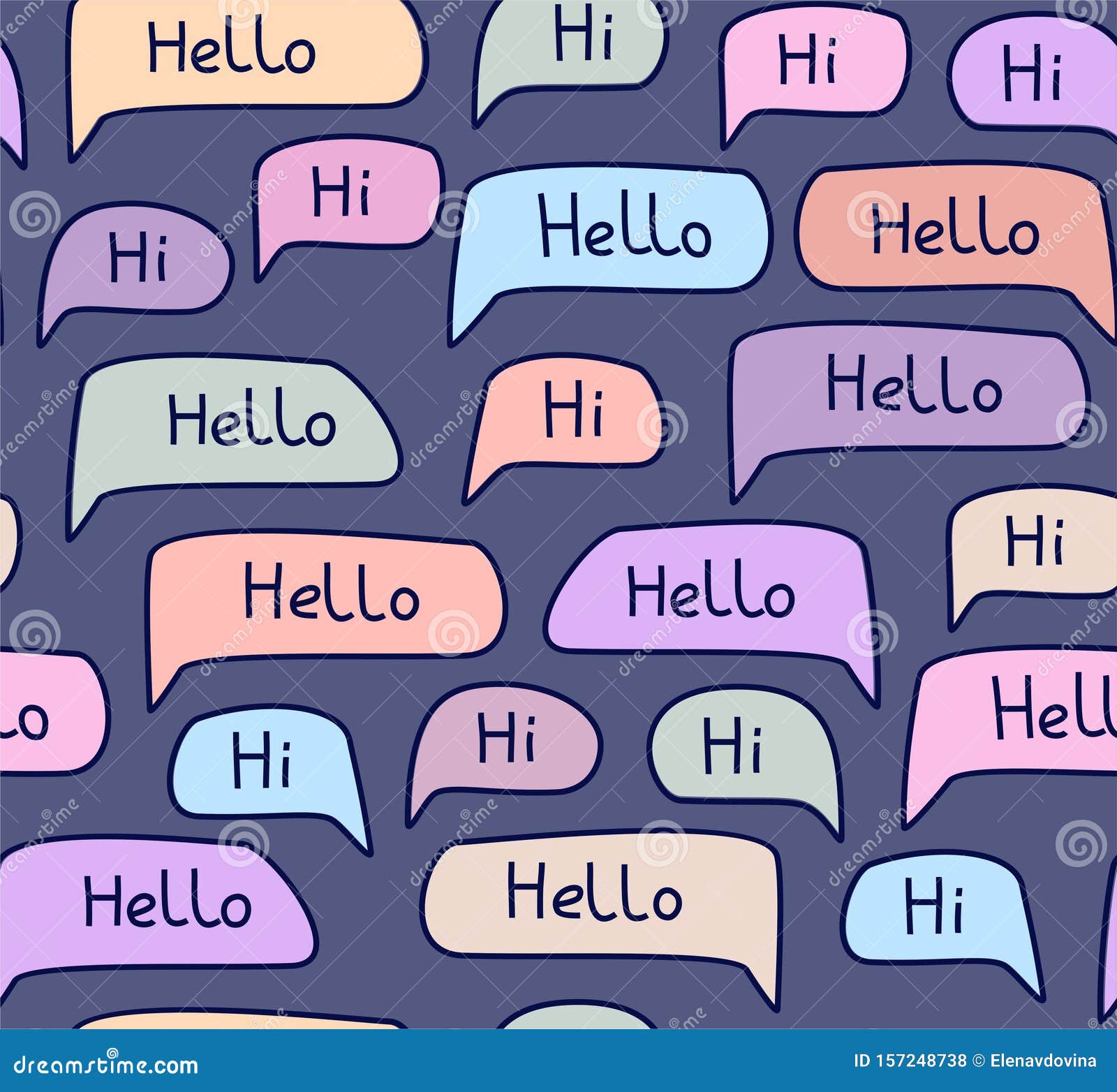 Hello, English, Seamless Pattern, Multi-colored, Vector, Blue Stock ...