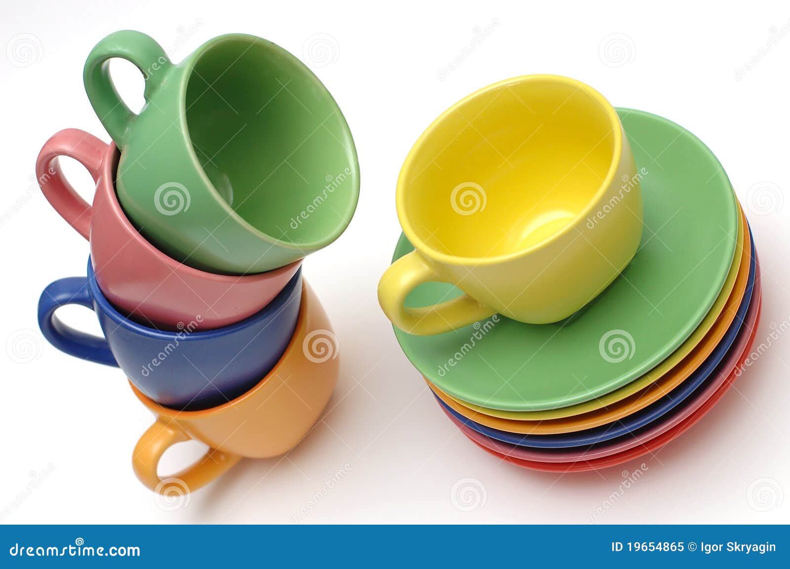 Colored Coffee Cups and Dishes Stock Image - Image of saucers, pink ...