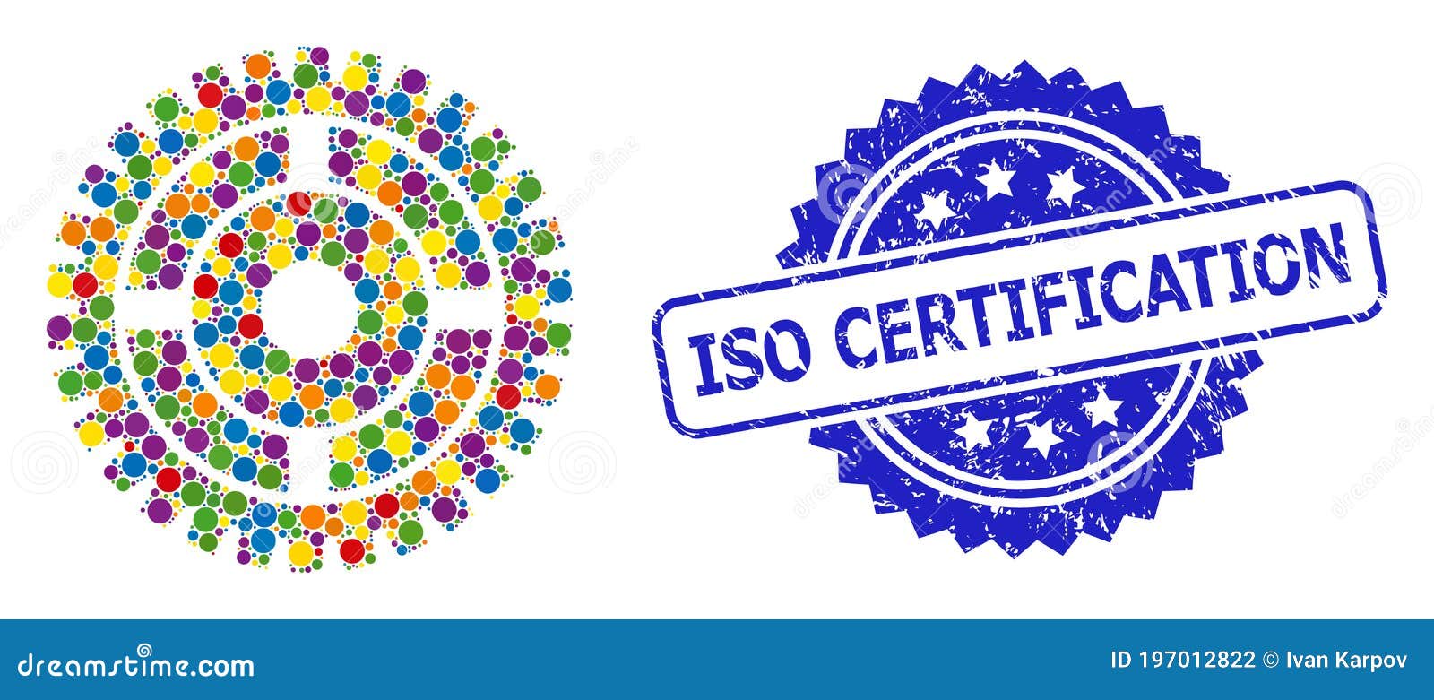 Rubber ISO Certification Stamp and Colored Mosaic Clock Wheel Stock ...