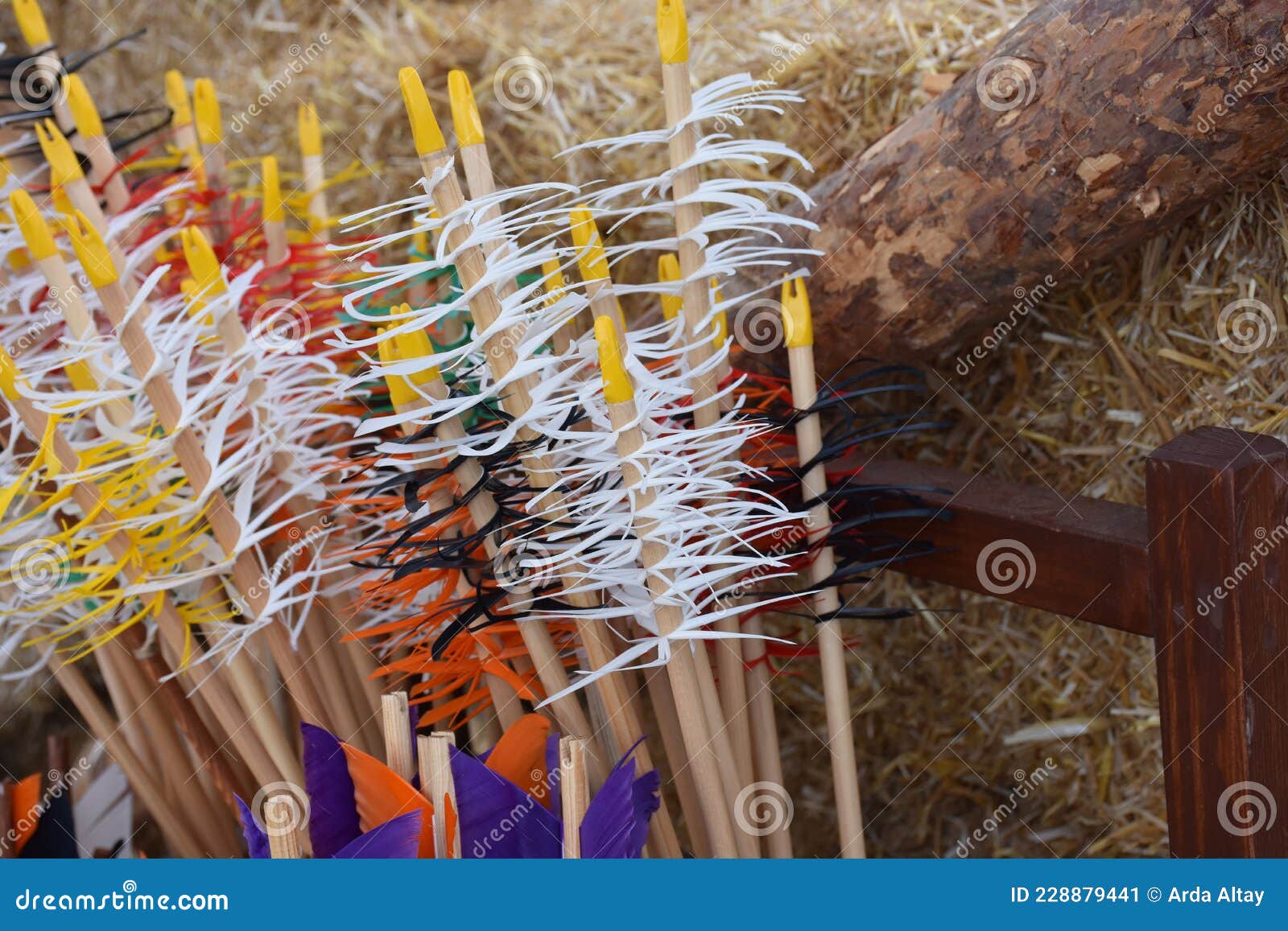 Traditional Bow And Arrows With White String Laying On The Grass With ...