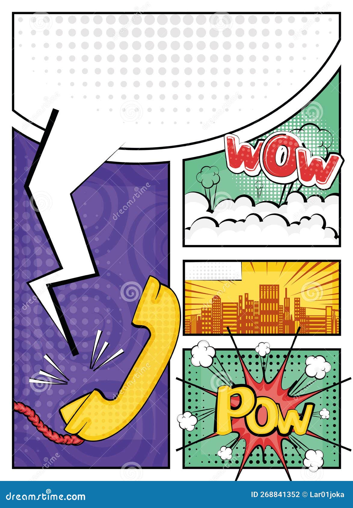 Colored Comic Cover Page with a Cityscape and a Telephone Vector Stock ...