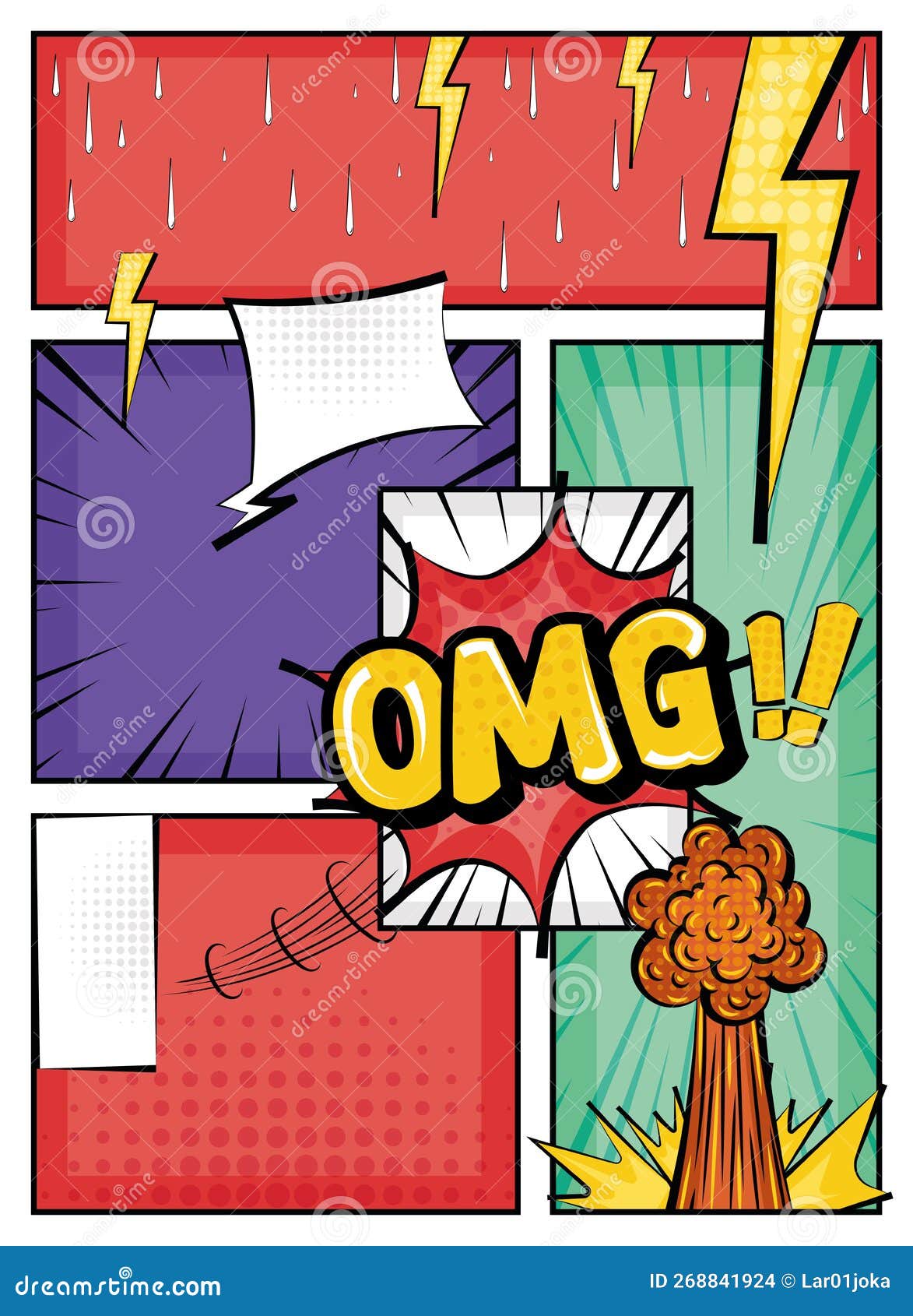 Colored Comic Cover Page with Explossion and Speech Bubbles Vector ...