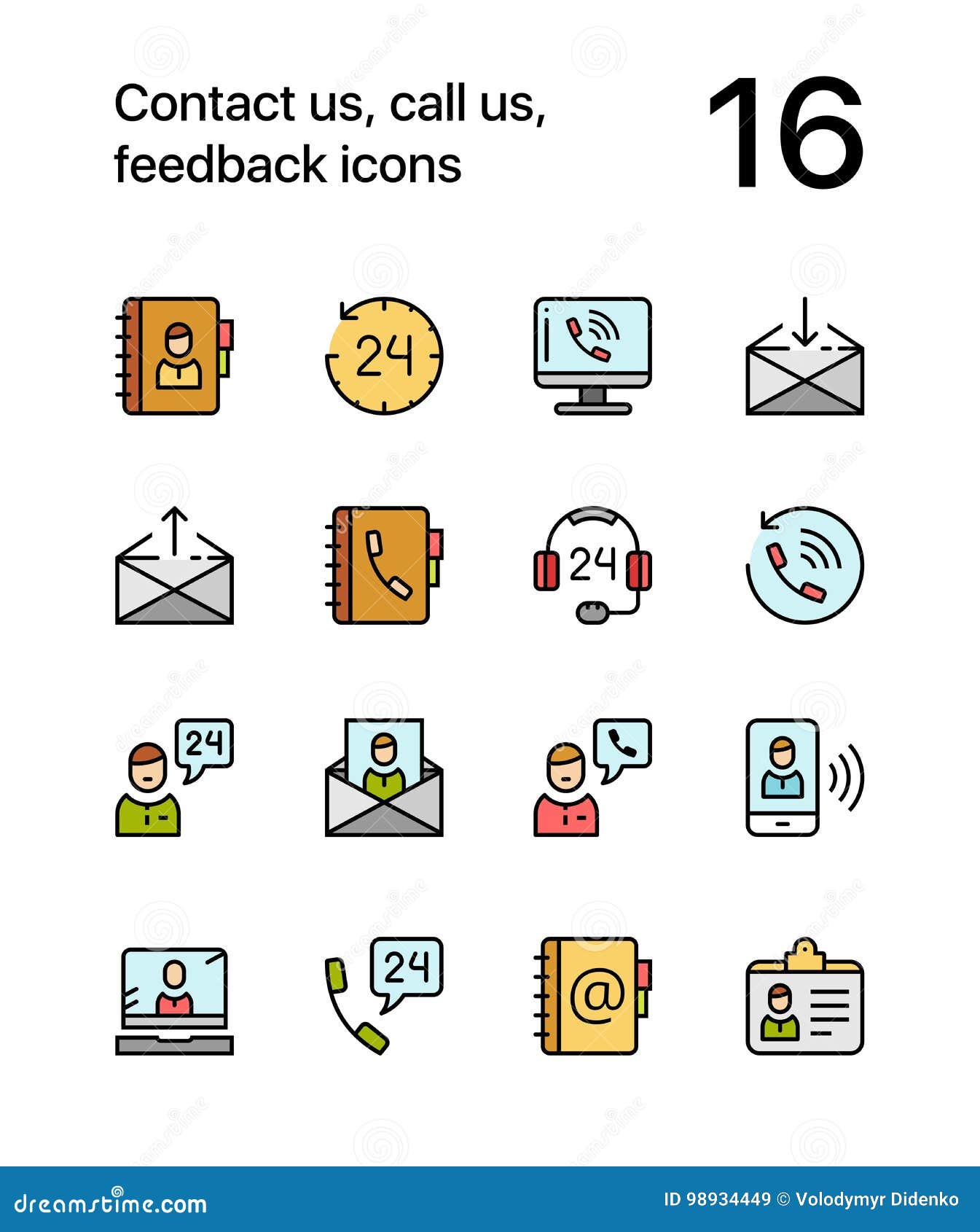 Colored Contact Us, Call Us, Feedback Icons for Web and Mobile Design ...