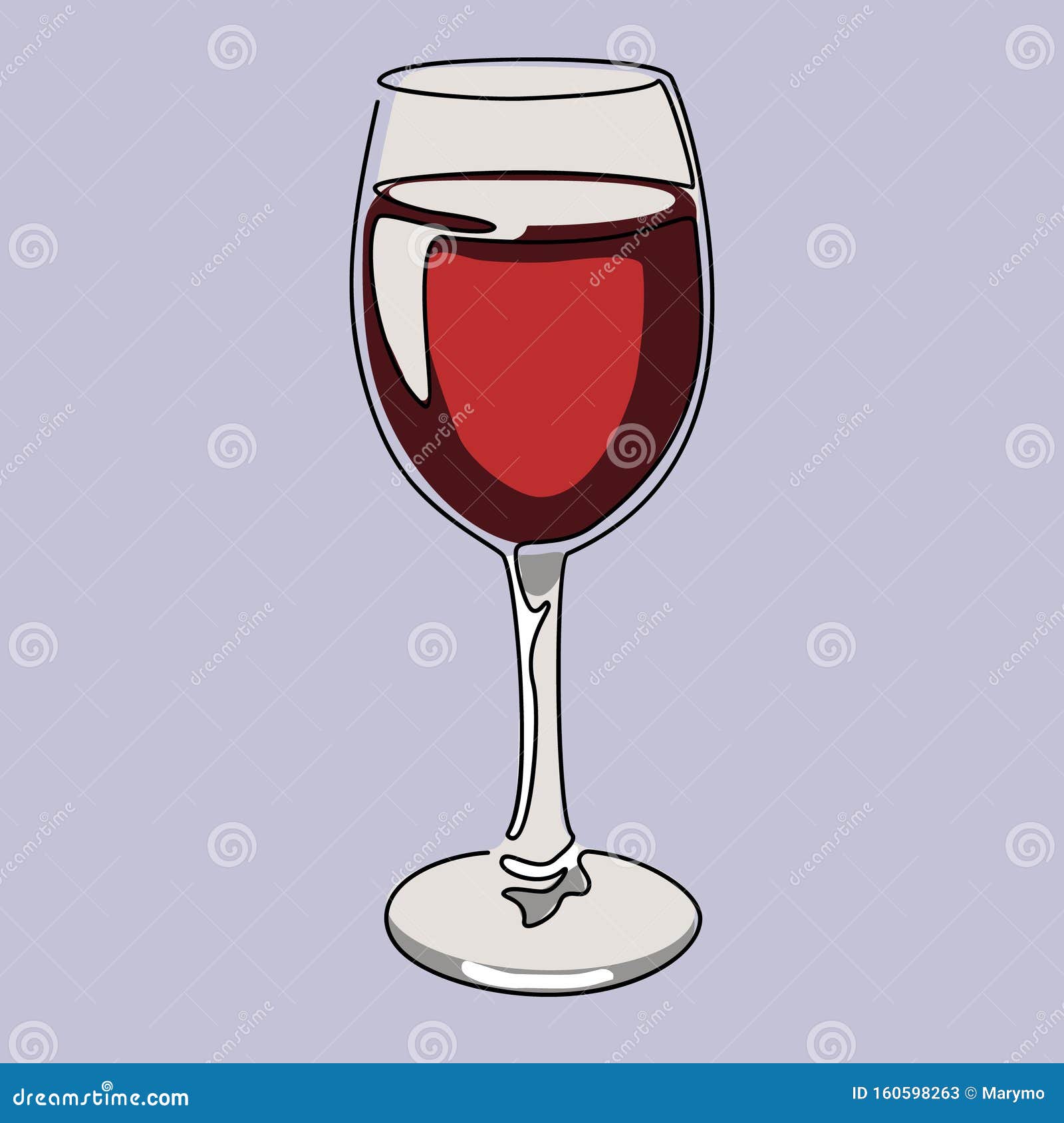 Colored Continuous Line Drawing. Glass of Red Wine. Vector Illustration ...