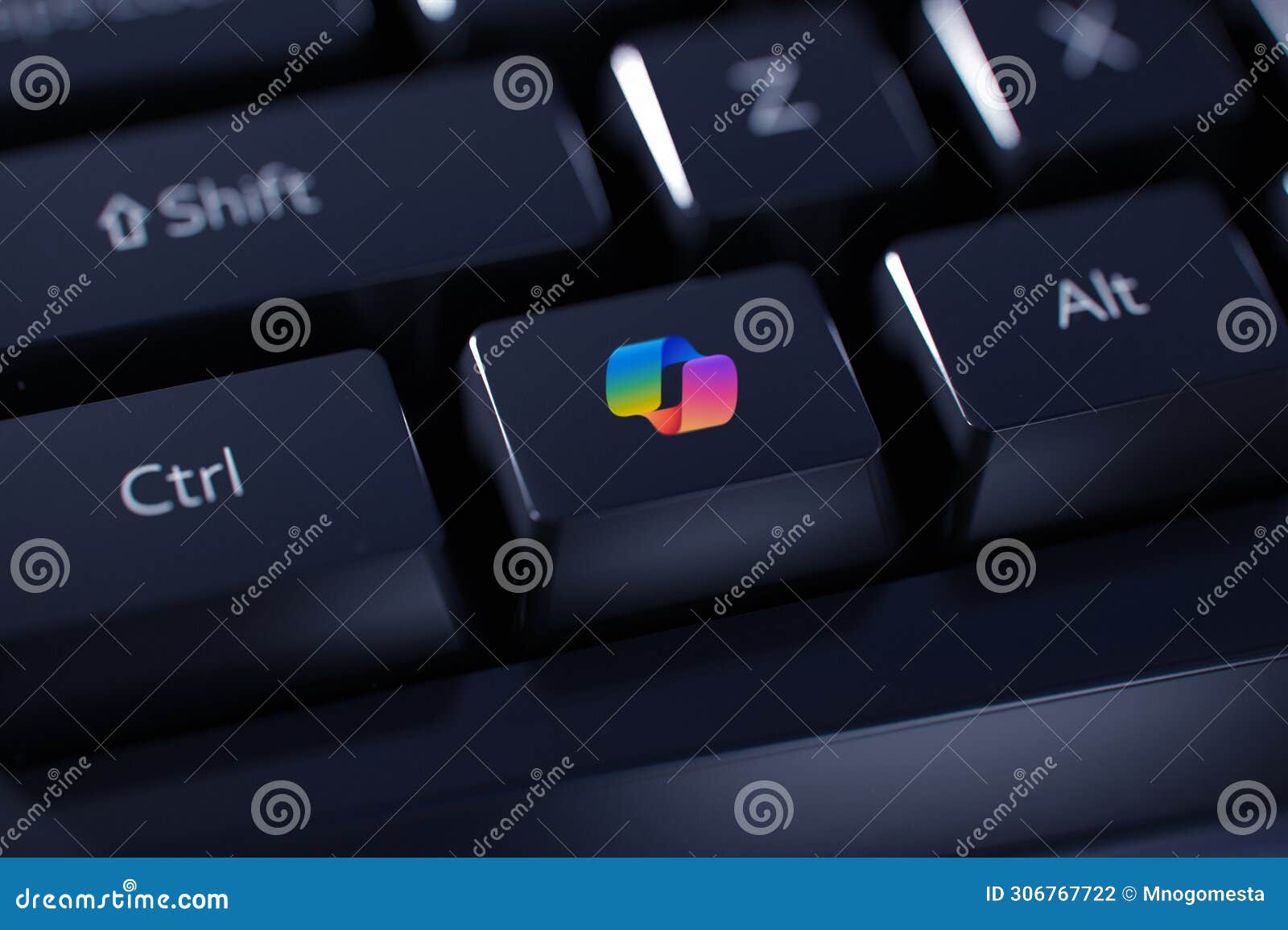 Colored Copilot AI Logo on a Black Computer Keyboard, Close-up ... Colored Copilot AI Logo on a Black Computer Keyboard, Close-up ...