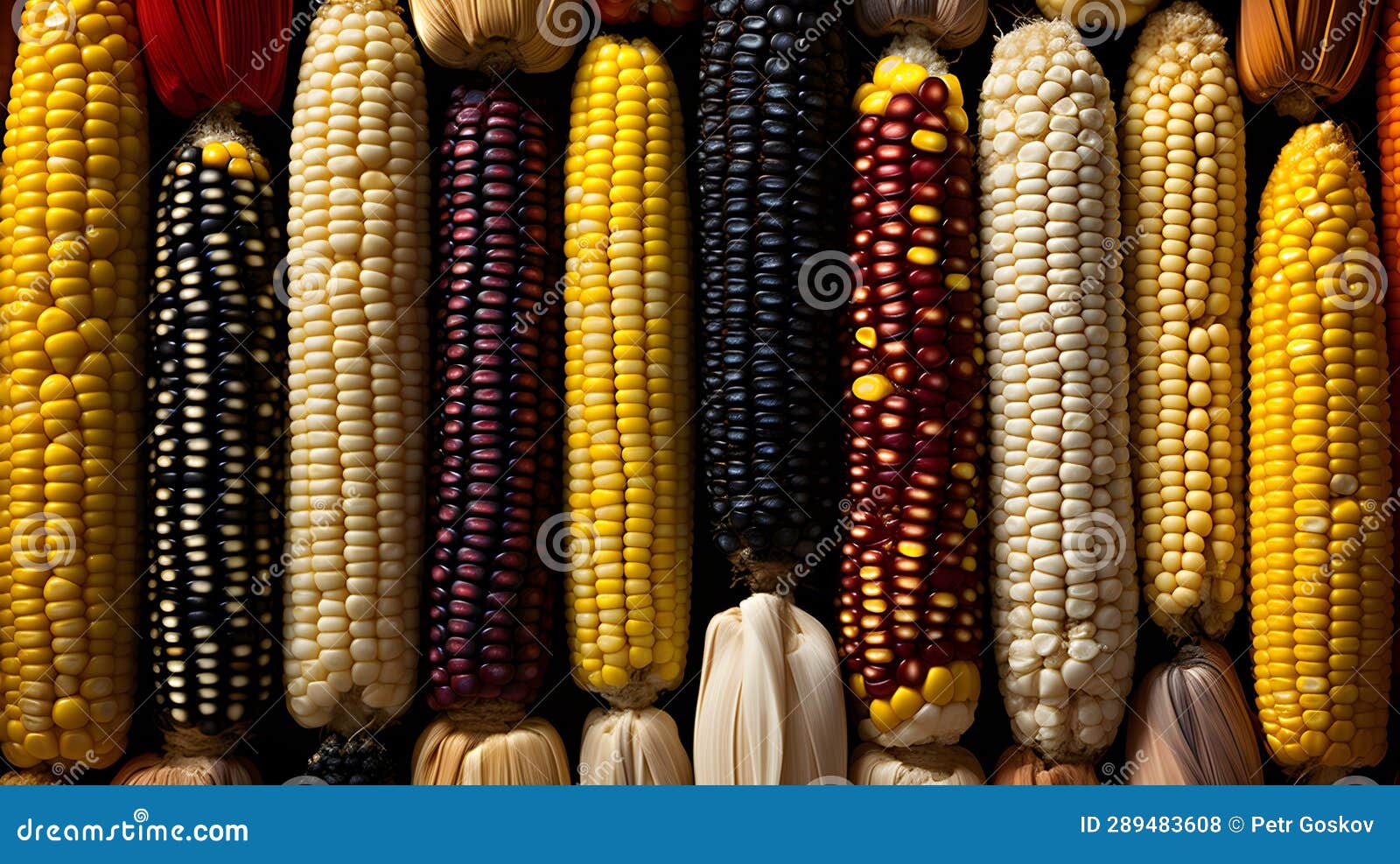 Colored corn cobs. stock photo. Image of diet, grain - 289483608