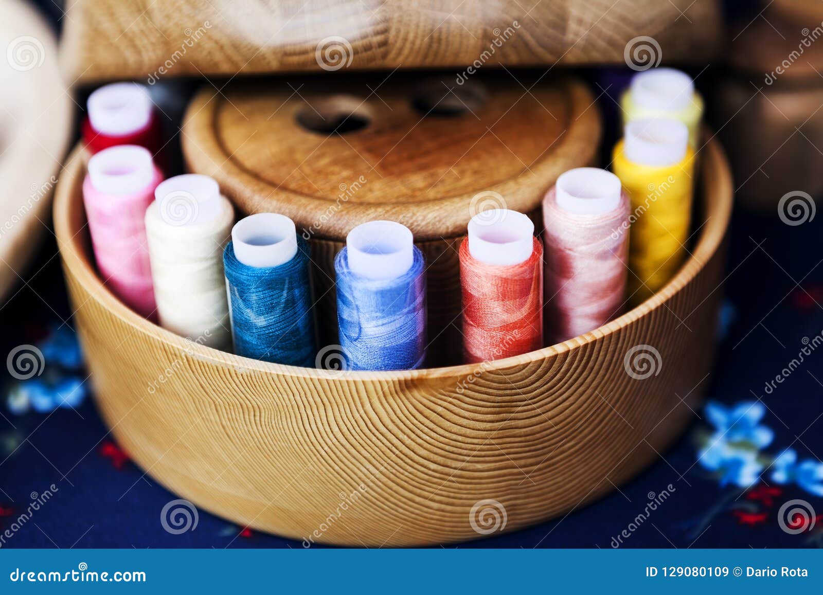 Colored cotton rolls stock image. Image of fabric, wooden - 129080109
