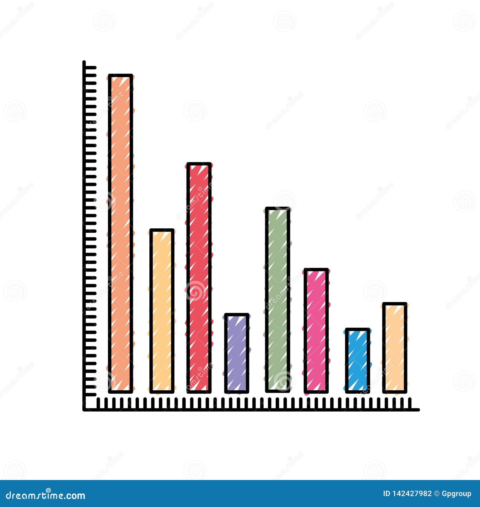 Colored Crayon Silhouette of Column Chart Stock Vector - Illustration ...