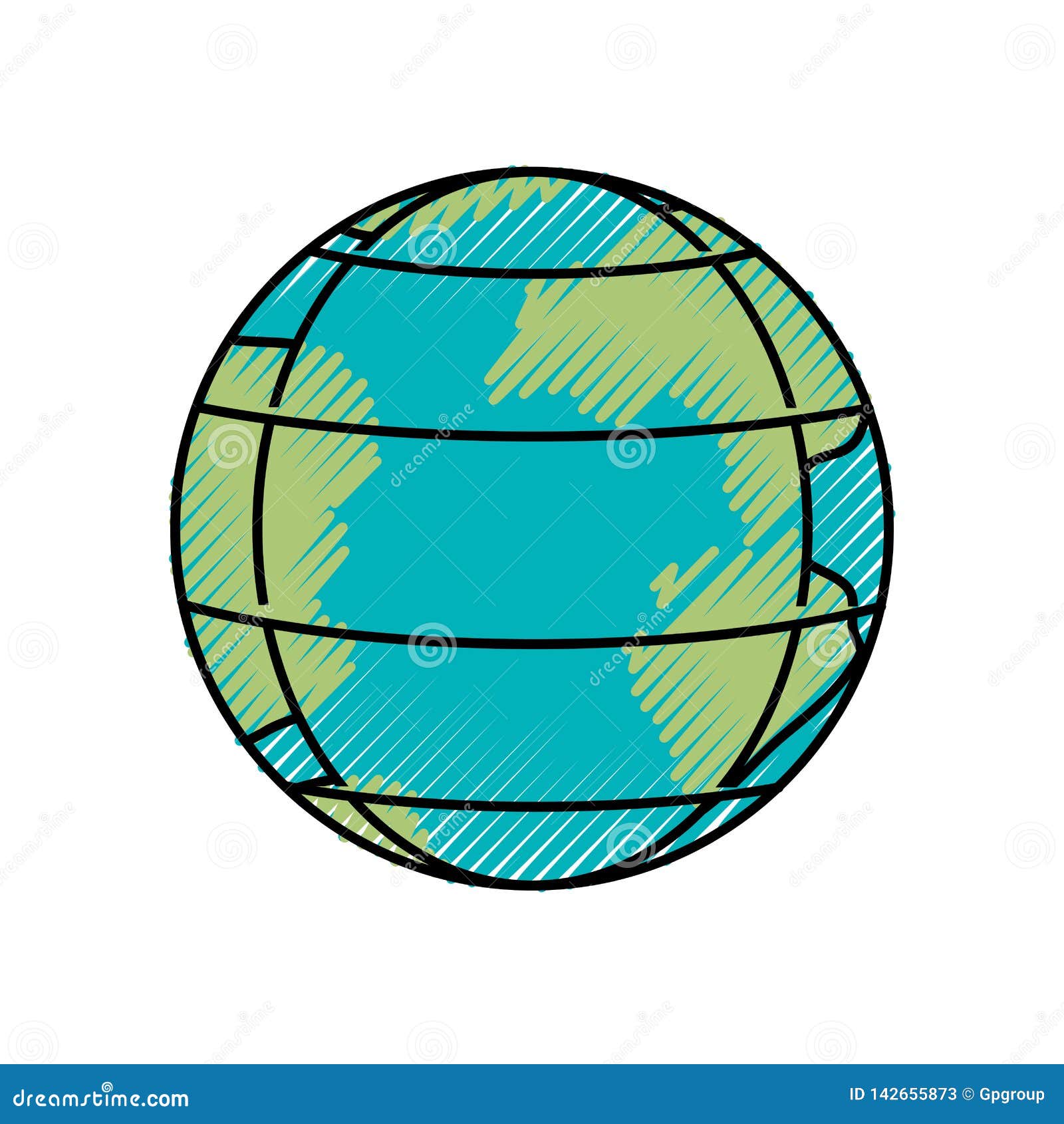 Colored Crayon Silhouette Of Earth Globe With Meridians And Parallels ...