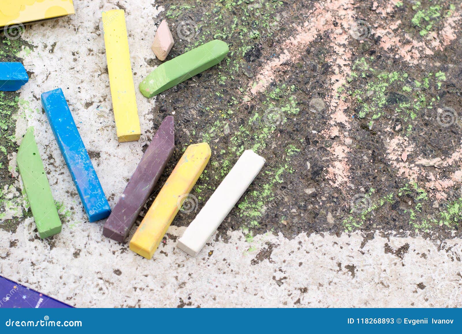 Colored crayons on asphalt stock image. Image of paint - 118268893