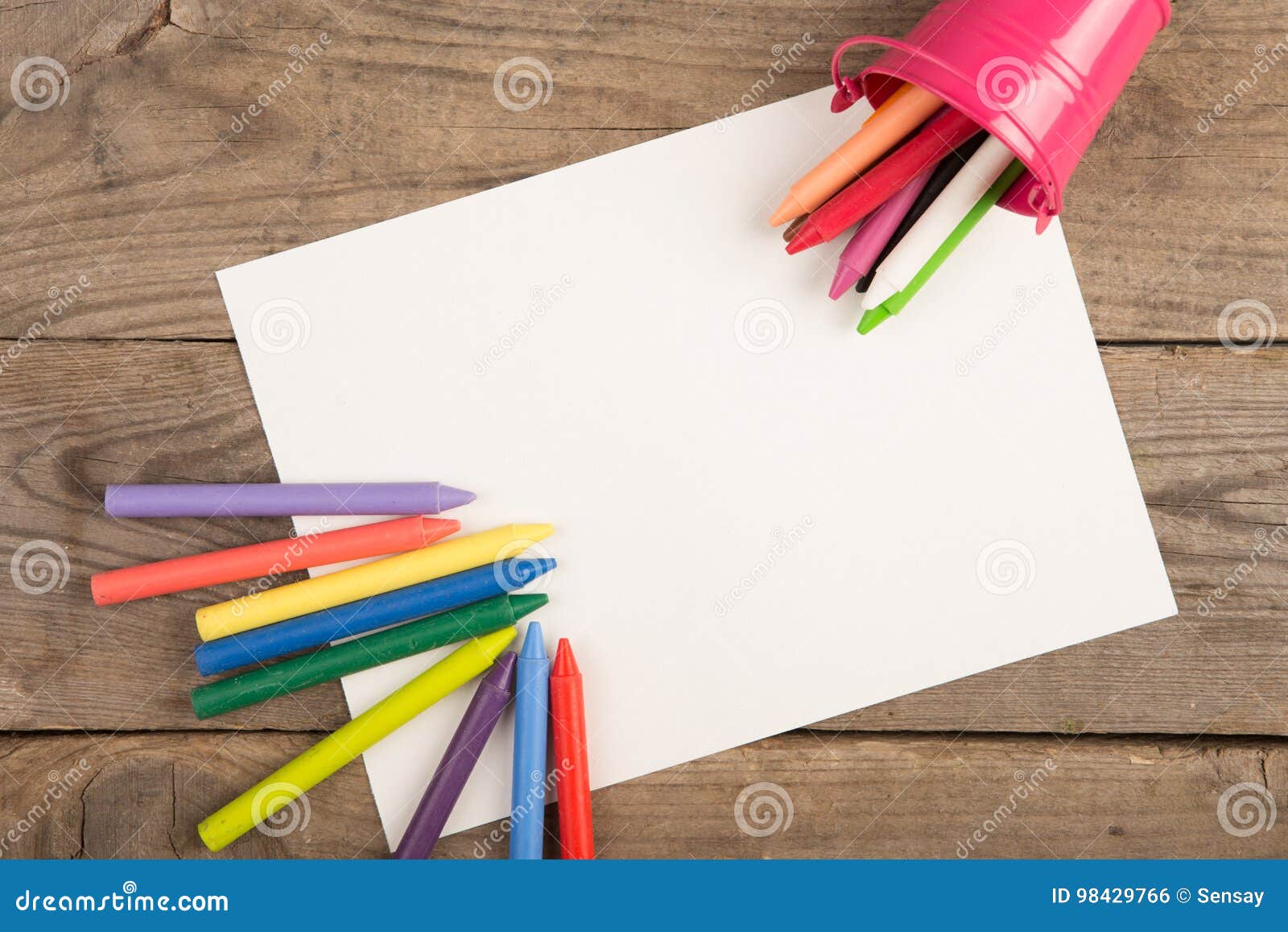 Colored Crayons and Blank Page on the Wooden Table Stock Photo - Image ...