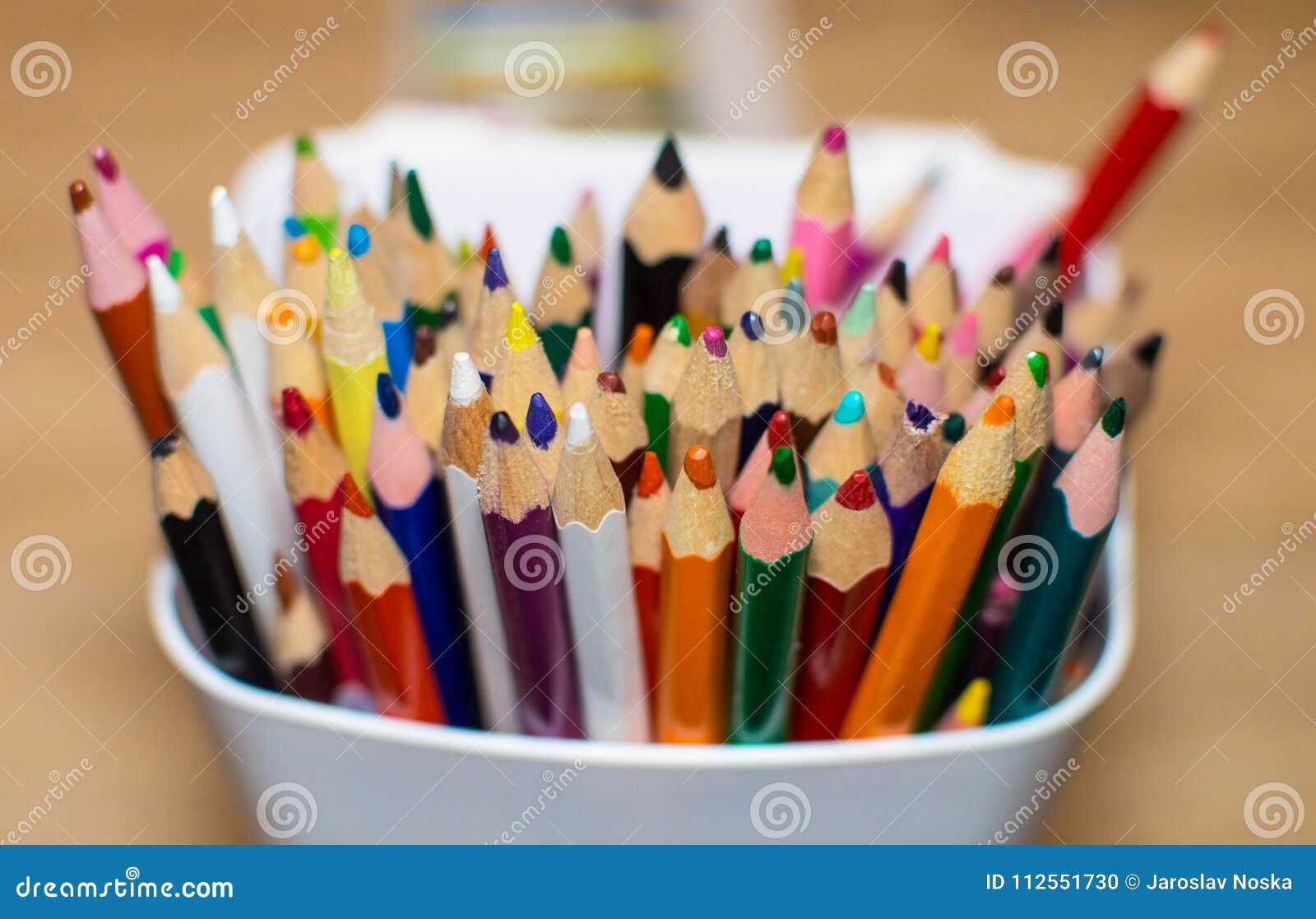 Colored crayons in a box stock photo. Image of instrument - 112551730