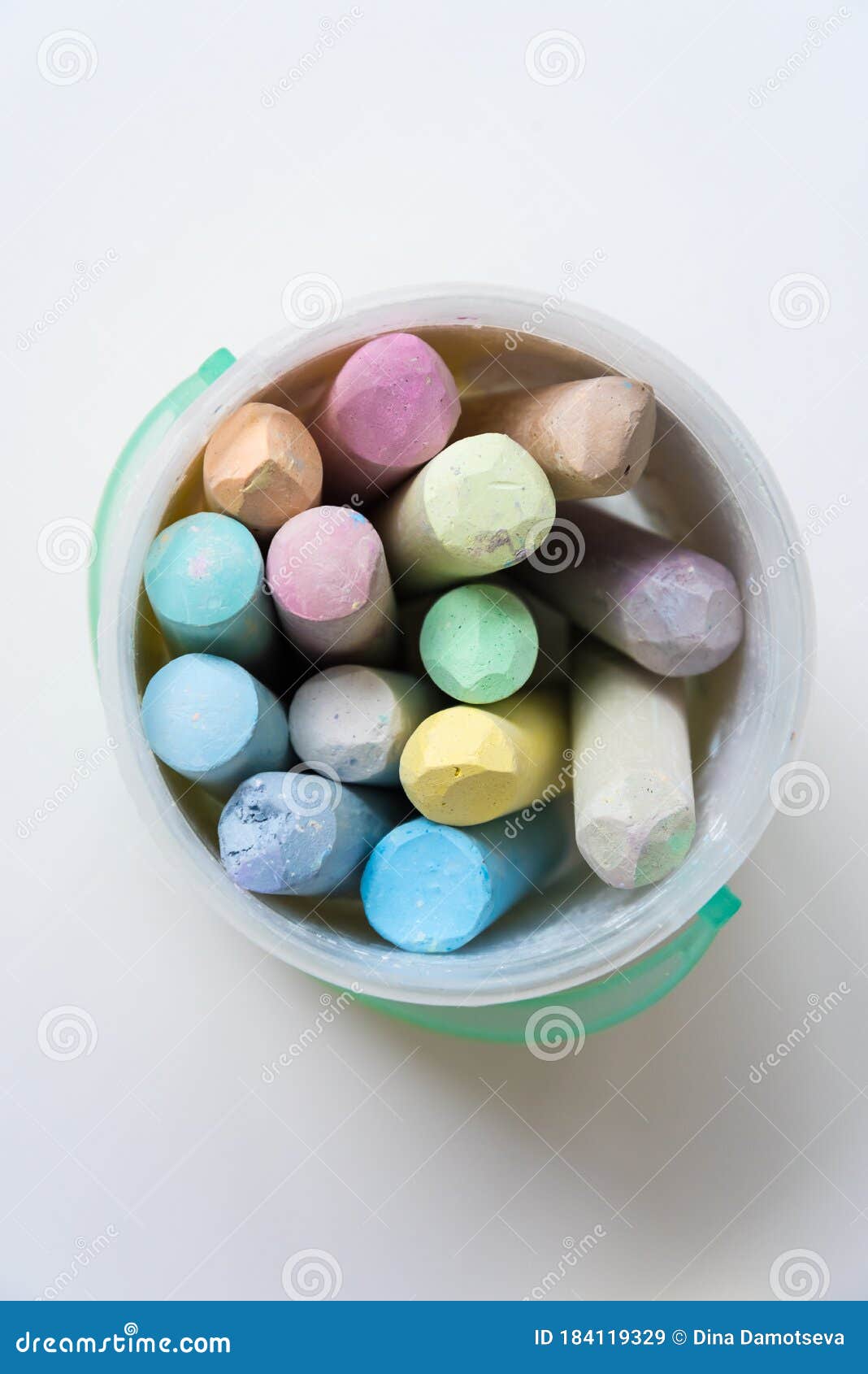 Colored Crayons in a Bucket, Top View. Background, Texture. Space for ...