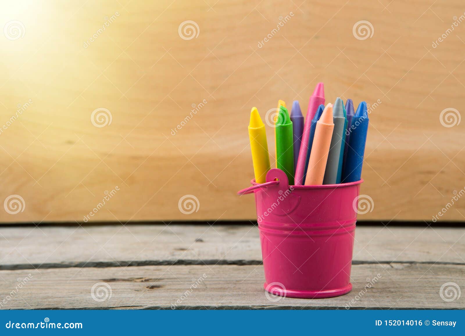 Colored Crayons on the Wooden Table Stock Photo - Image of copy ...