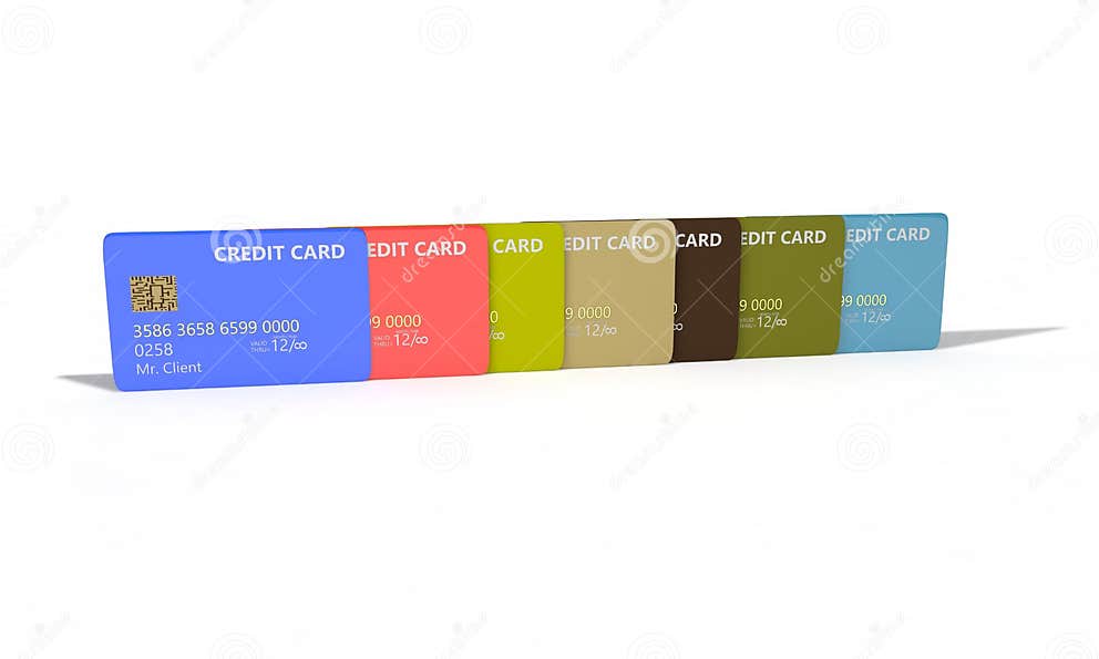 Colored Credit Card on White, 3d Render Stock Illustration ...