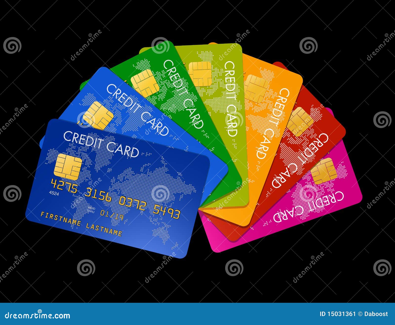 Colored credit cards stock illustration. Illustration of colorful ...