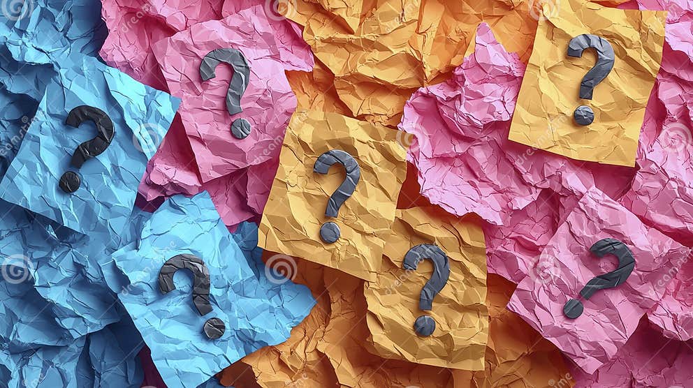 Colored Crumpled Paper with Question Marks is a Background for Quizzes ...