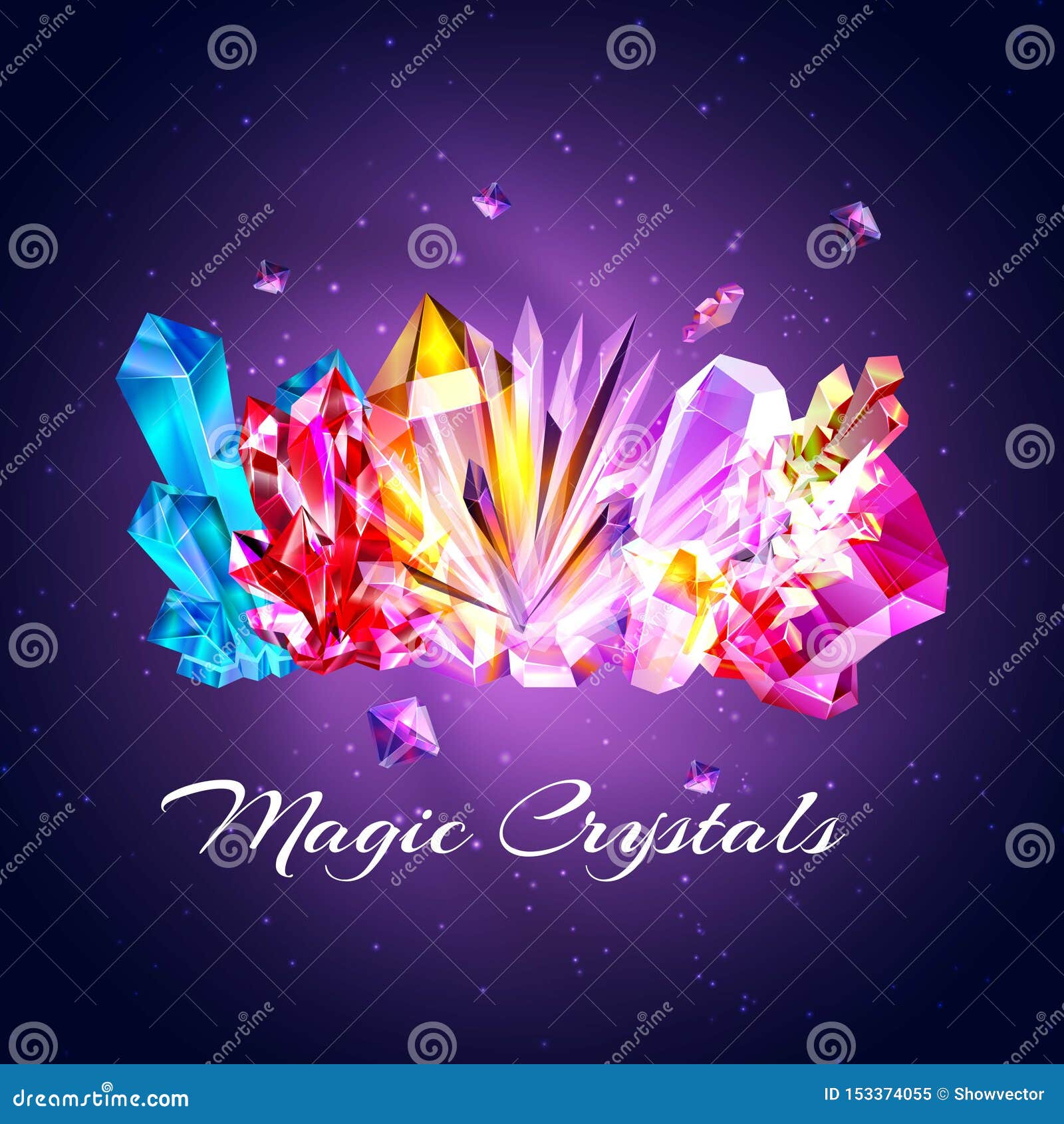 Colored Crystals and Gems Vector Illustration. Magic Crystals of ...
