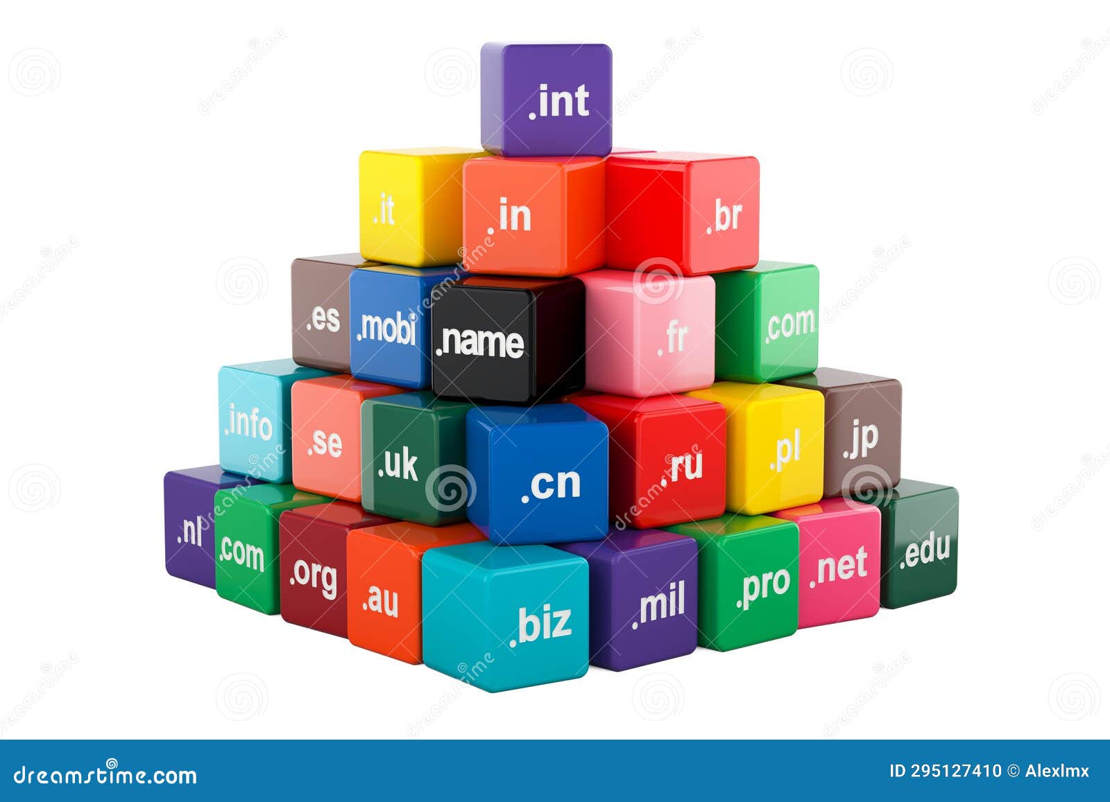 Colored Cubes with Domain Names, 3D Rendering Stock Illustration ...