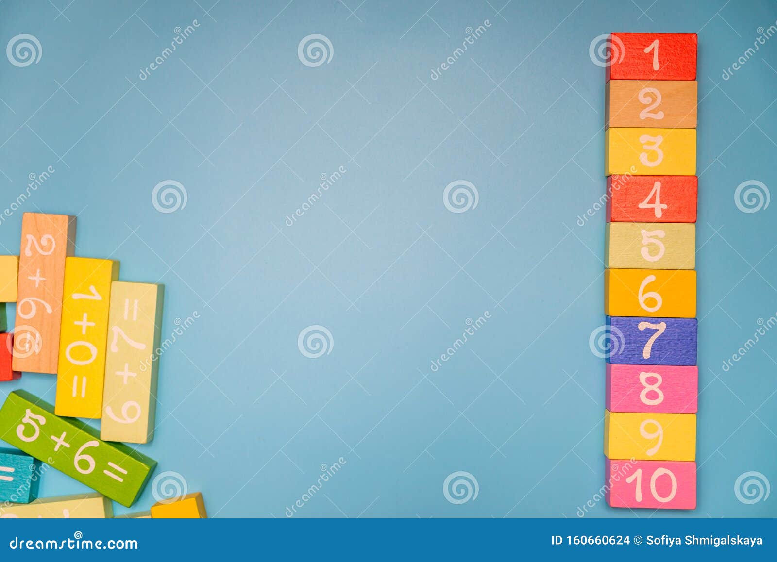 Colored Cubes with Numbers on a Blue Background Stock Photo - Image of ...