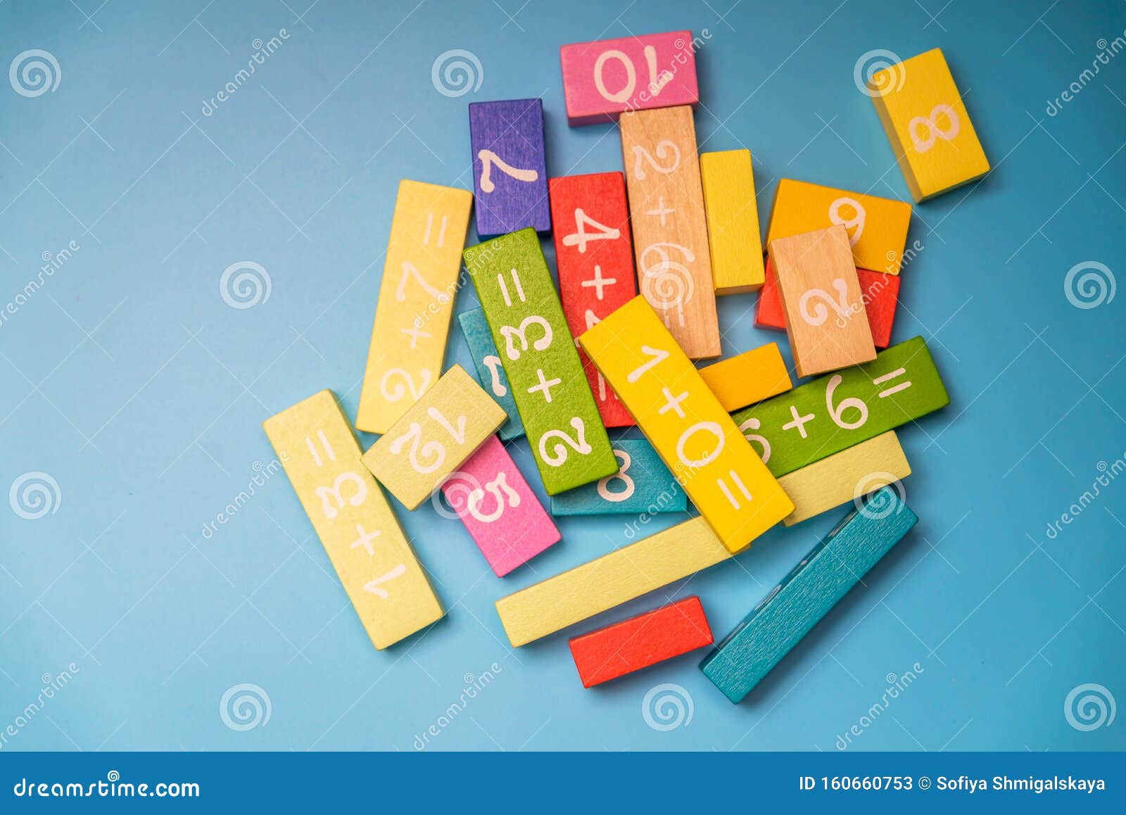 Colored Cubes with Numbers on a Blue Background Stock Image - Image of ...