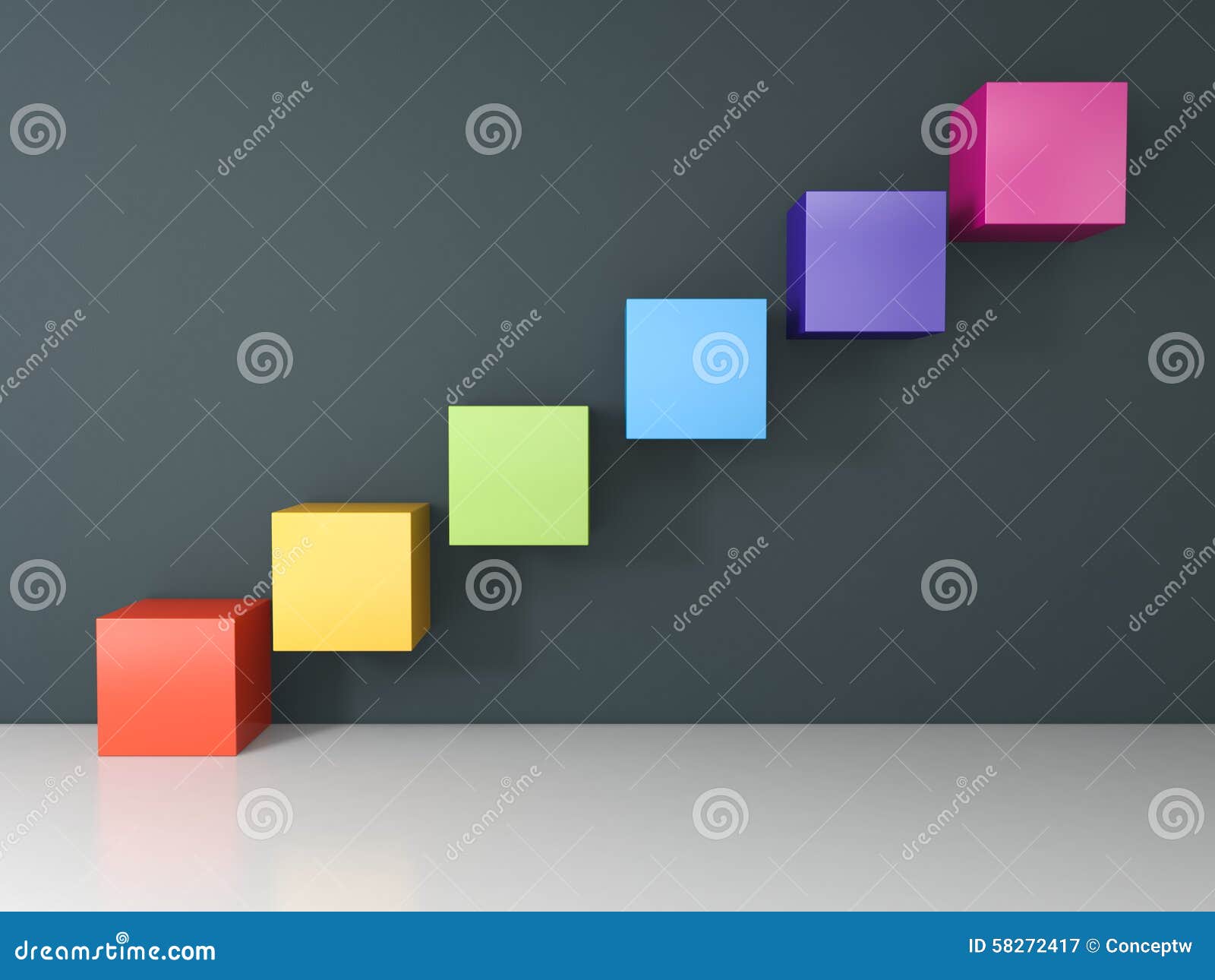 Colored cubes on wall stock illustration. Illustration of design - 58272417