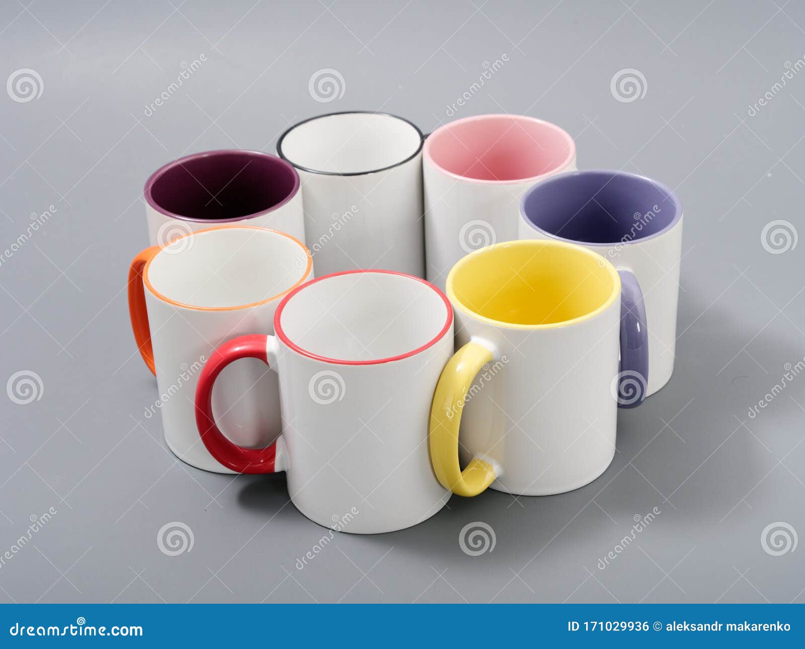 Colored Cups for Sublimation in Composition on a Gray Background Stock ...