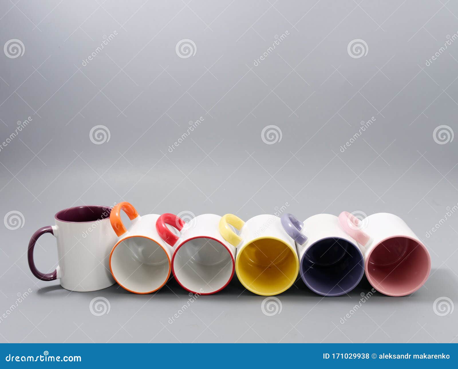 Colored Cups for Sublimation in Composition on a Gray Background Stock ...