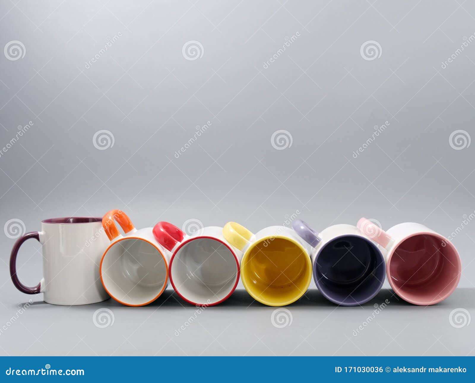 Colored Cups for Sublimation in Composition on a Gray Background Stock ...