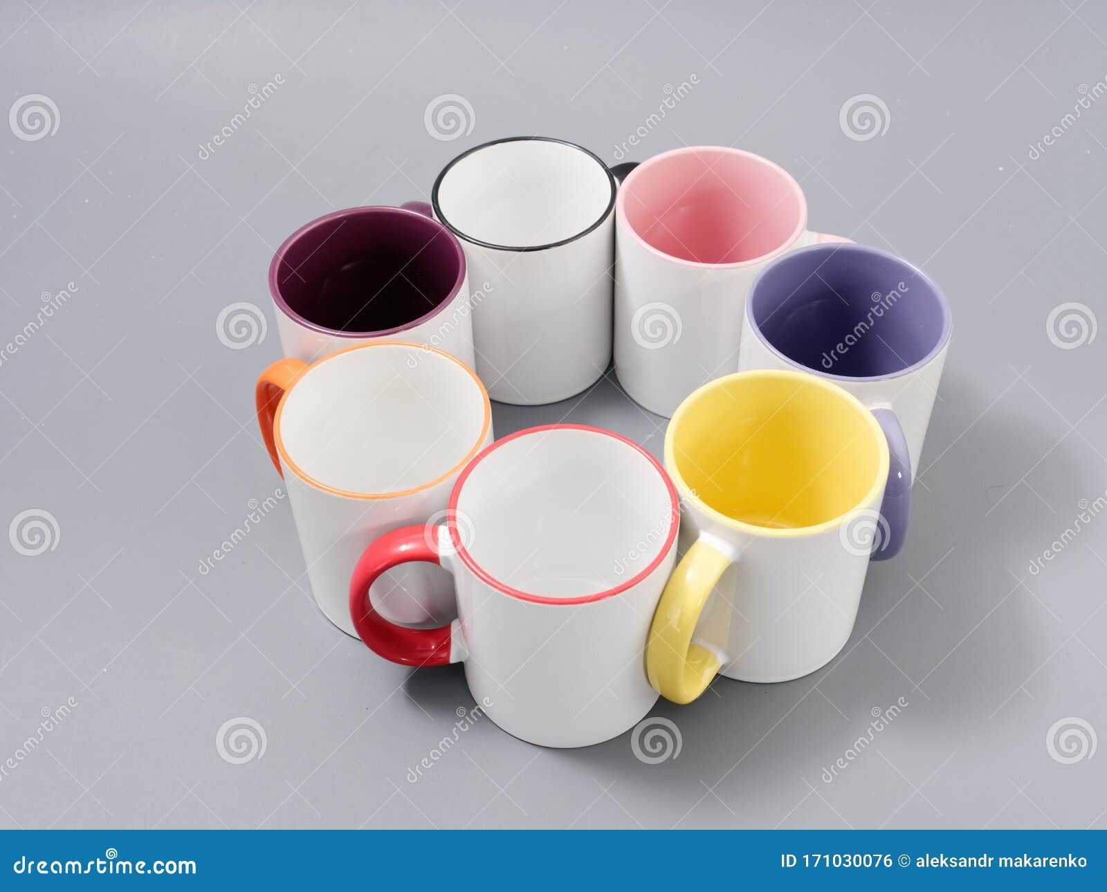 Colored Cups for Sublimation in Composition on a Gray Background Stock ...