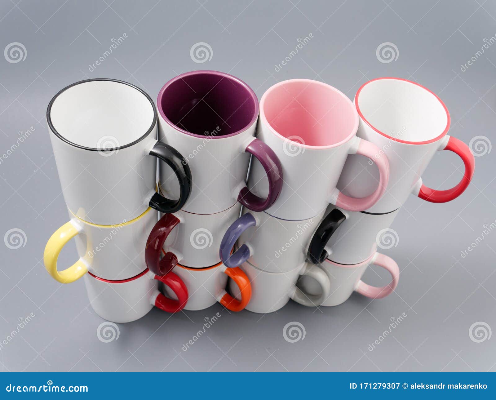 Colored Cups for Sublimation in Composition on a Gray Background Stock ...