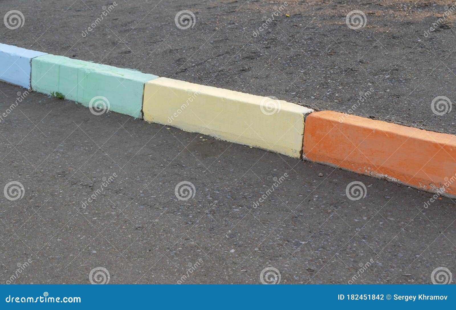 Colored Curbs Painted in Bright Colors Stock Photo - Image of white ...