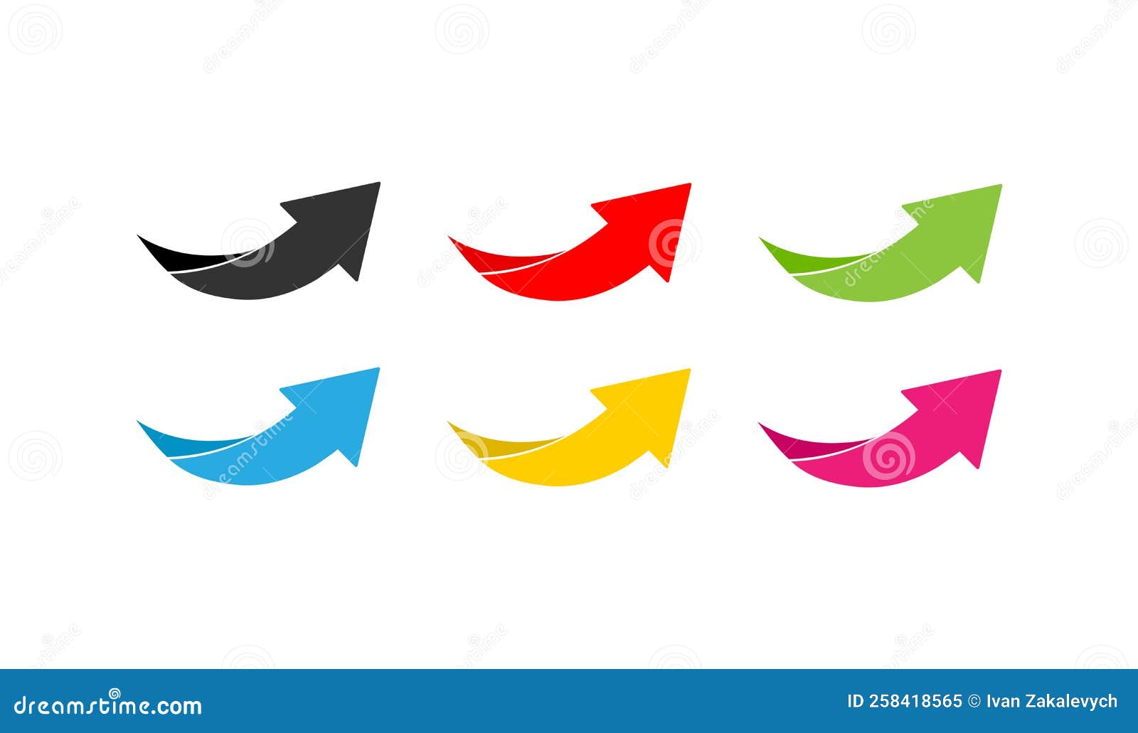 Colored Curver Up Arrow Icon Set. Upward Pointer Symbol. Sign Rise ...