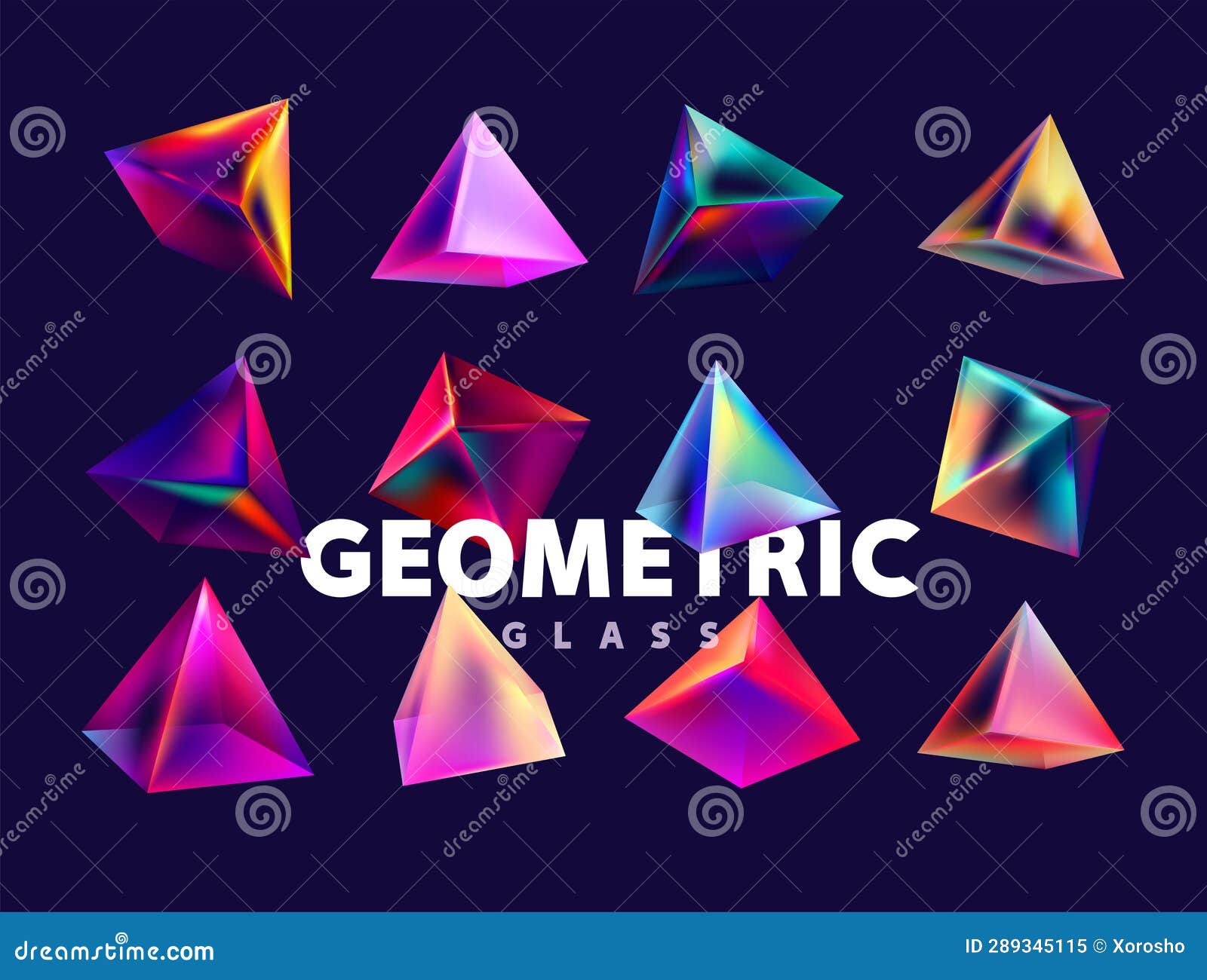 Colored 3D Glass Pyramids on Dark Background. Stock Vector ...
