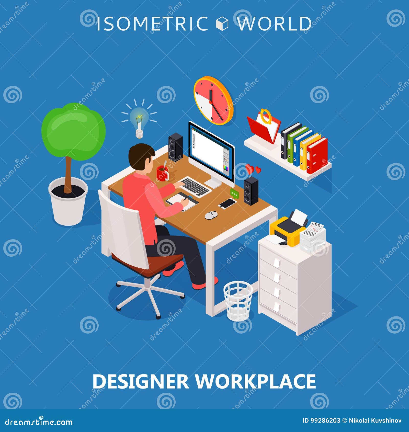 Colored 3d Isometric Freelance Designer Workplace Vector Concept ...