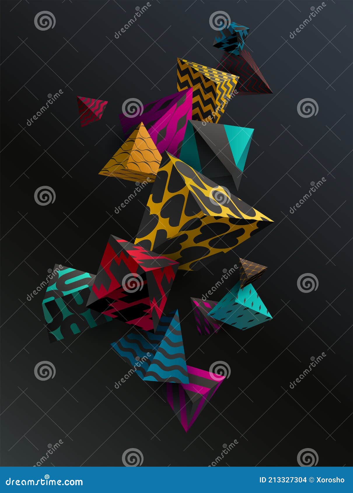 Colored 3D Patterned Pyramids. Abstract Vector Illustration Stock ...