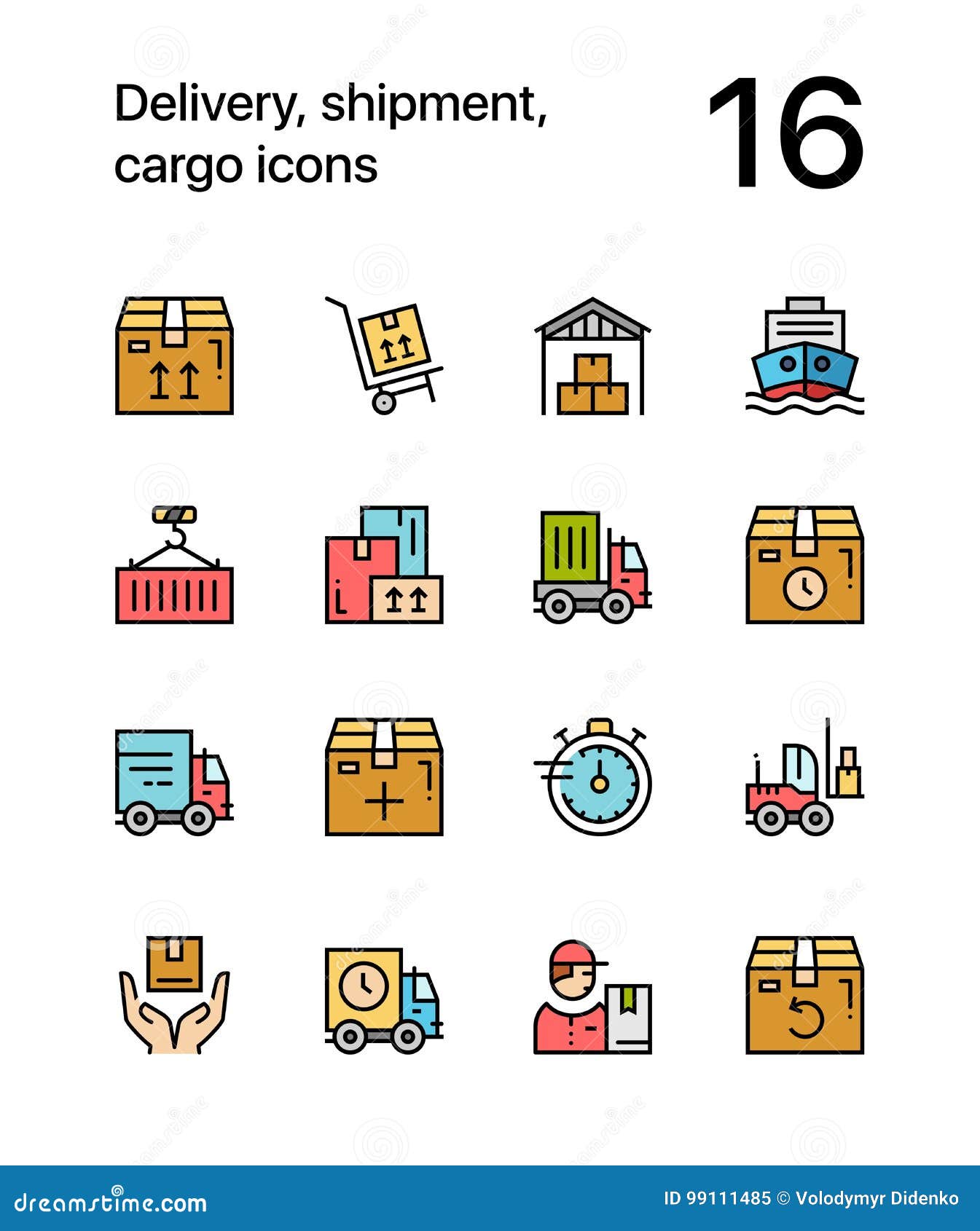 Colored Delivery, Shipment, Cargo Icons for Web and Mobile Design Pack ...