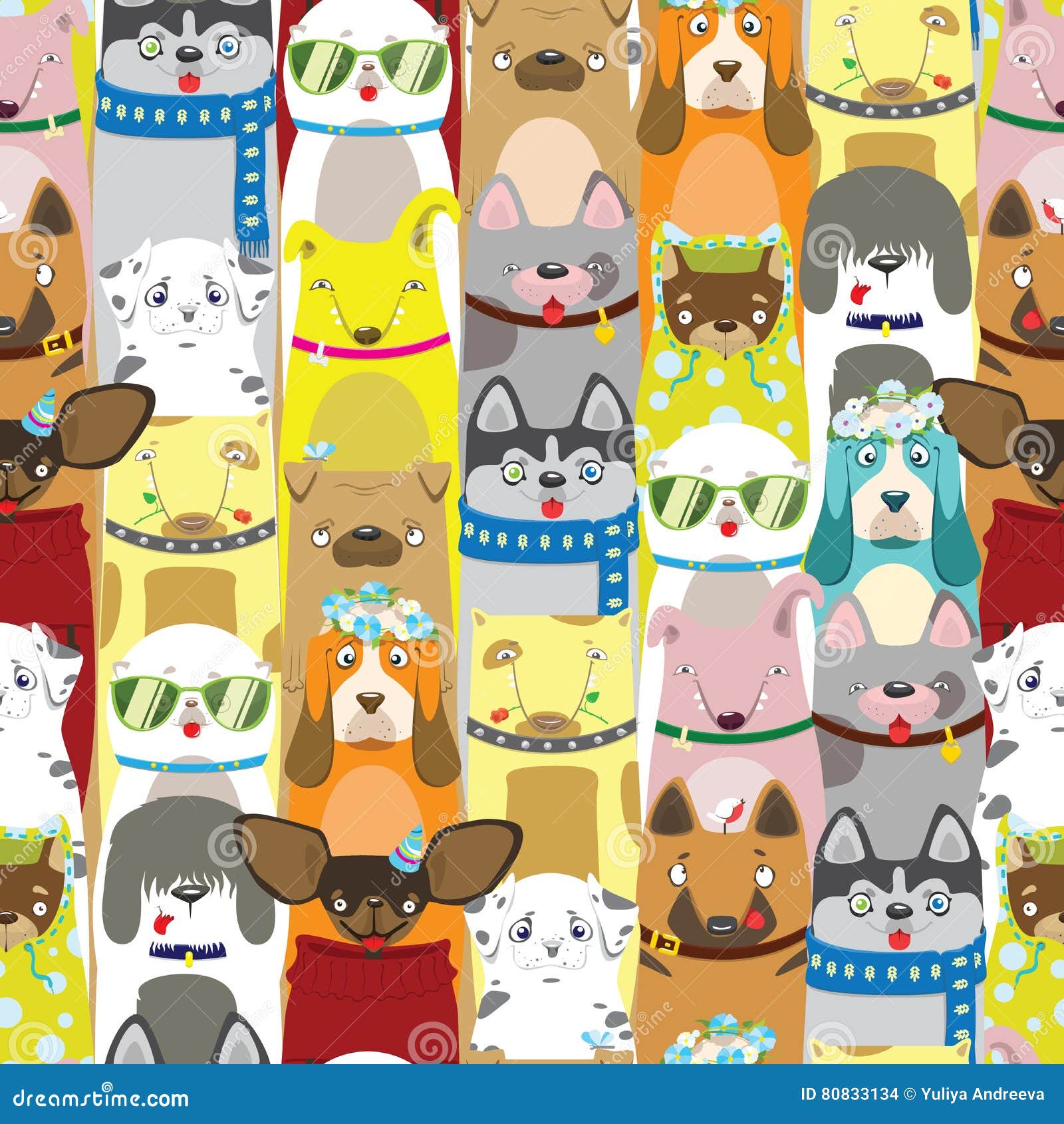Colored Differents Cute Dogs with Acessories Stock Illustration ...