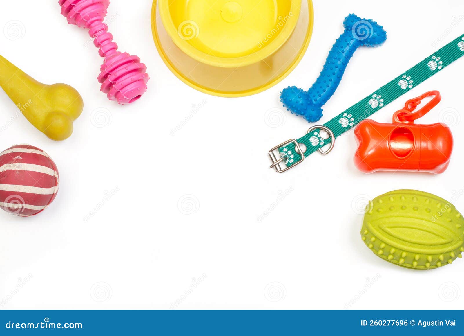 Colored Dog Toys and Accessories on a White Background Stock Photo ...
