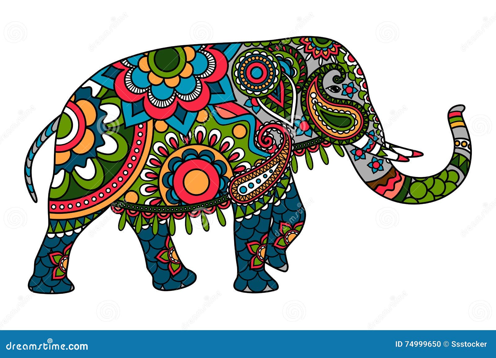 Colored Doodle Indian Elephant Stock Vector - Illustration of antique ...